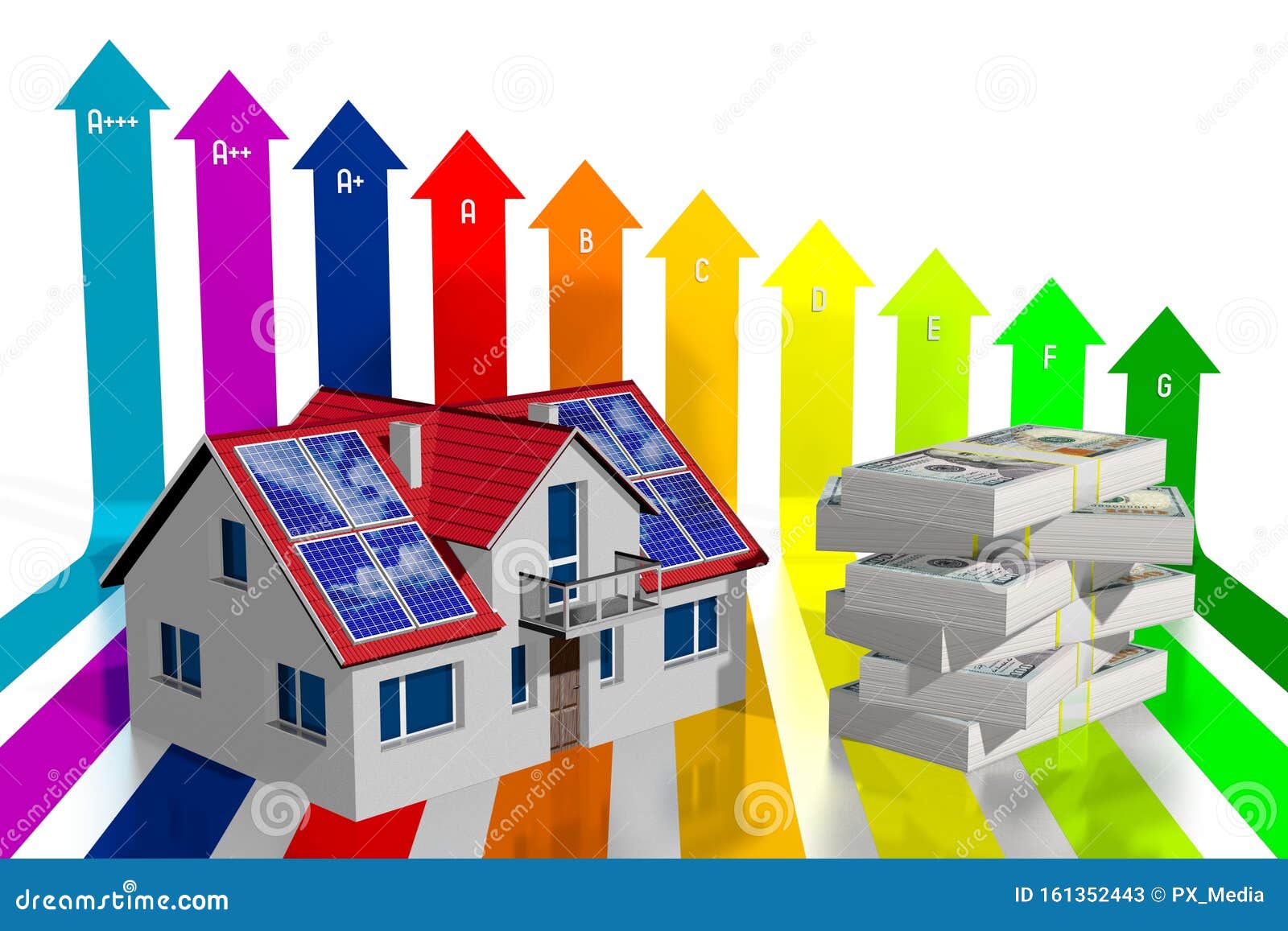3D Solar/ Photovoltaic Panels Concept, Efficiency/ Power Chart Stock ...