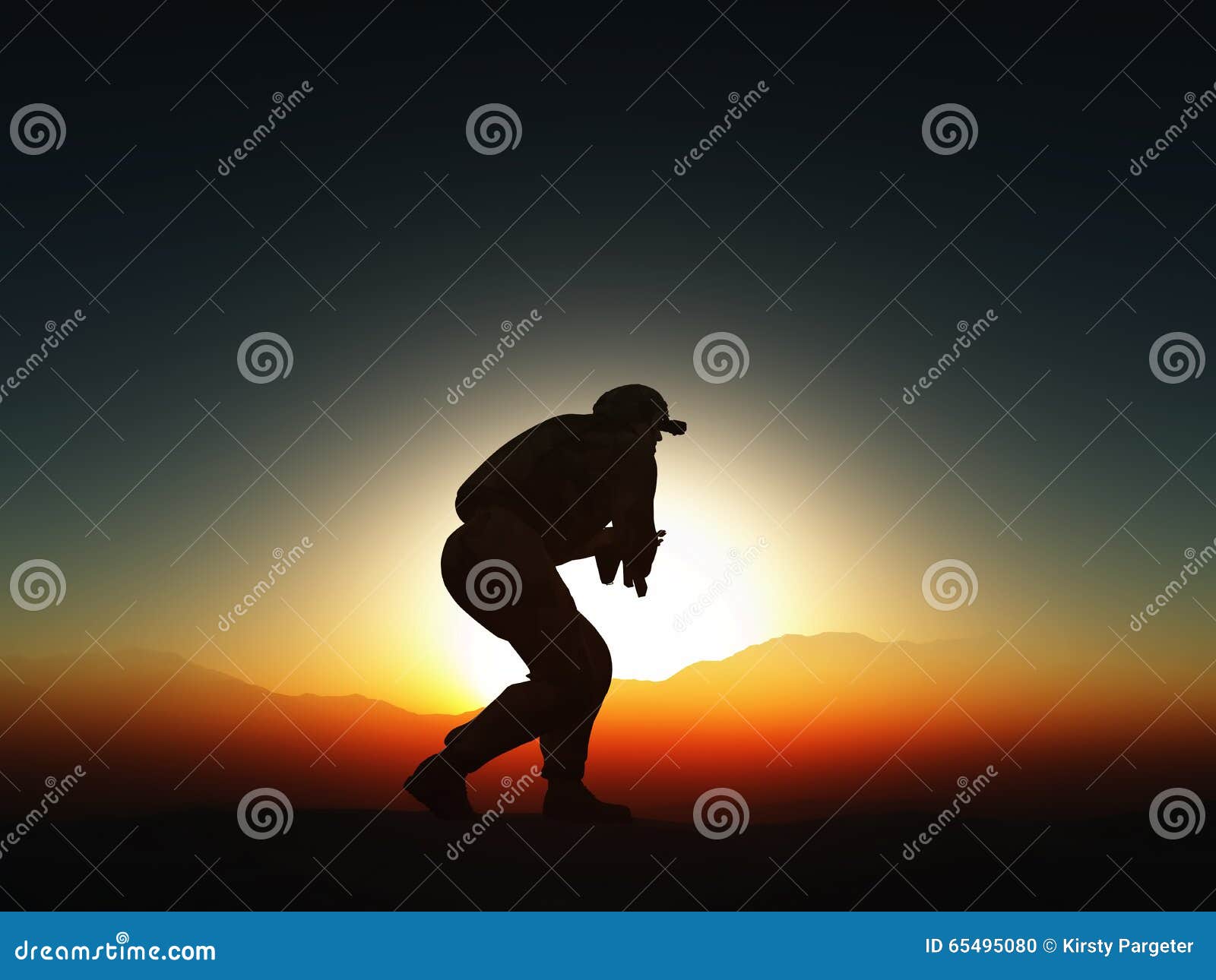 3D Soldier Against Sunset Sky Stock Illustration - Illustration of ...