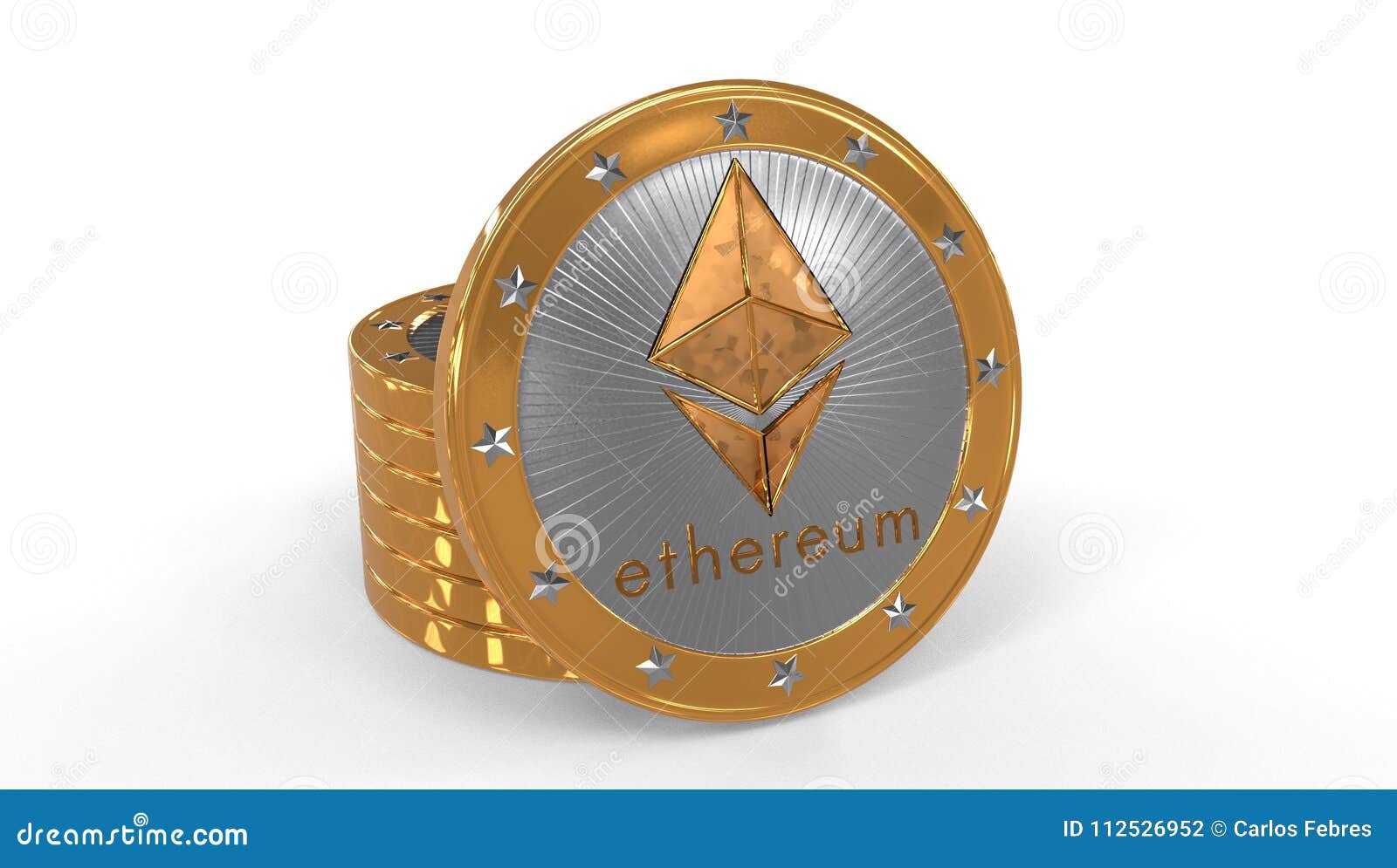 3D of Some Ethereum Coins in a White Bacground, 3d Rendering Stock ...