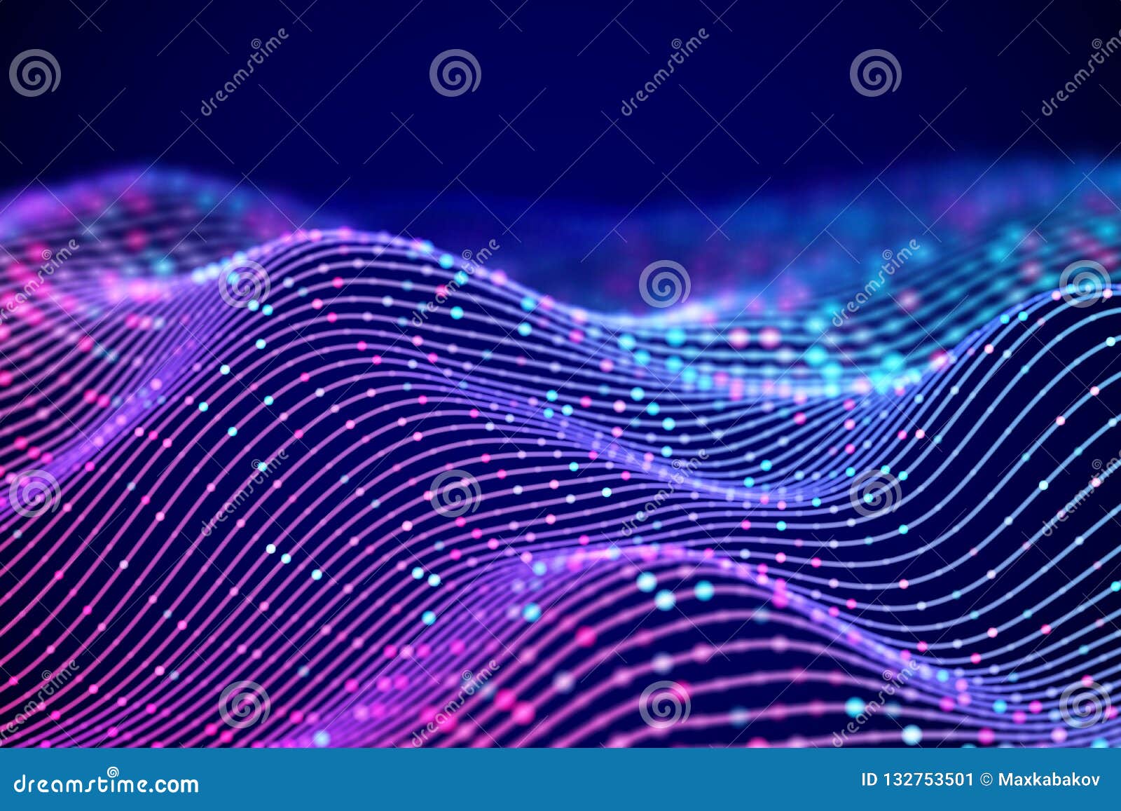 3D Sound Waves with Colored Dots. Big Data Abstract Visualization Stock ...