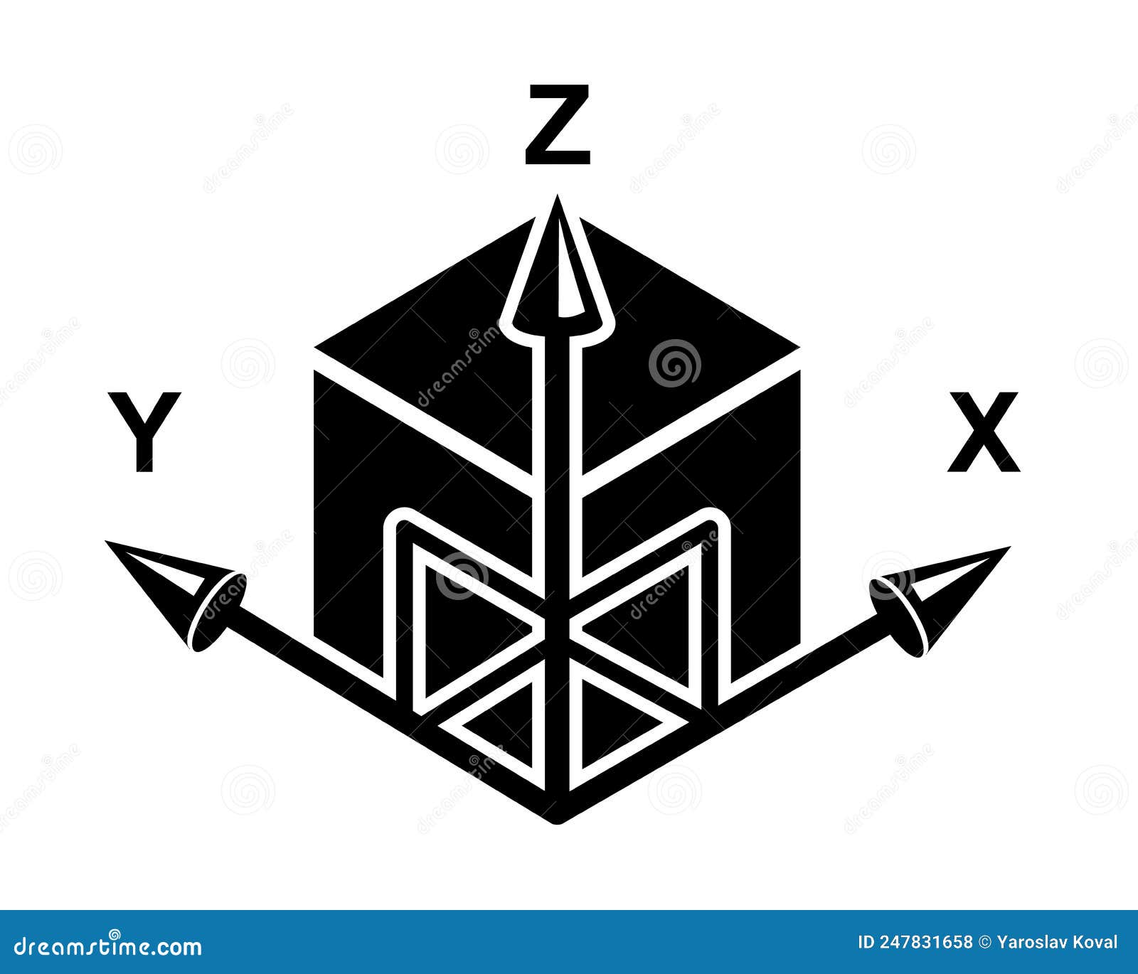 3D Space in the Form of a Circle with Three Axes. Simple Style Cyber ...