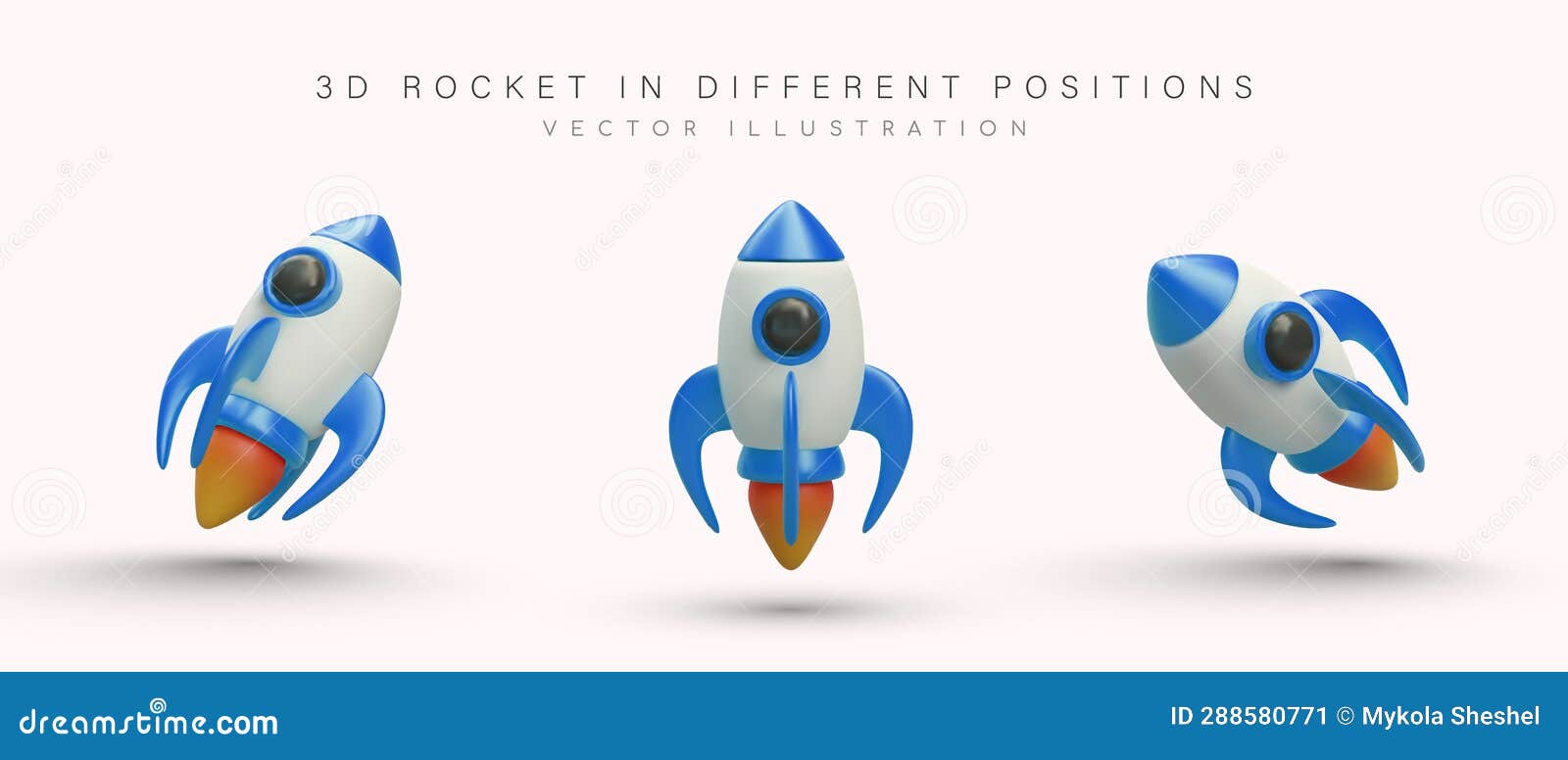 3D Space Rocket in Different Positions. Spaceship in Flight Stock ...