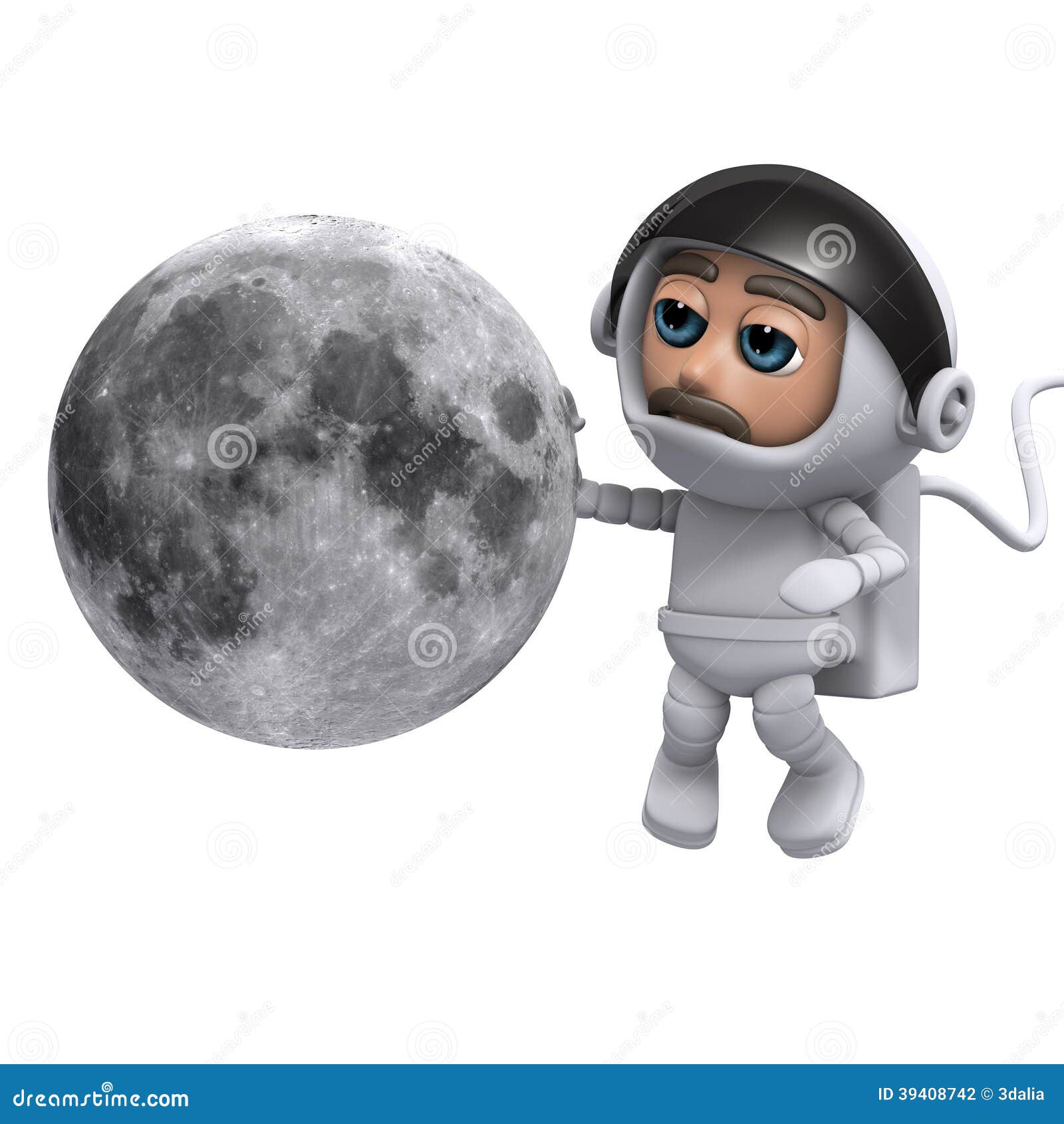 3d Spaceman and the moon stock illustration. Illustration of adventure ...