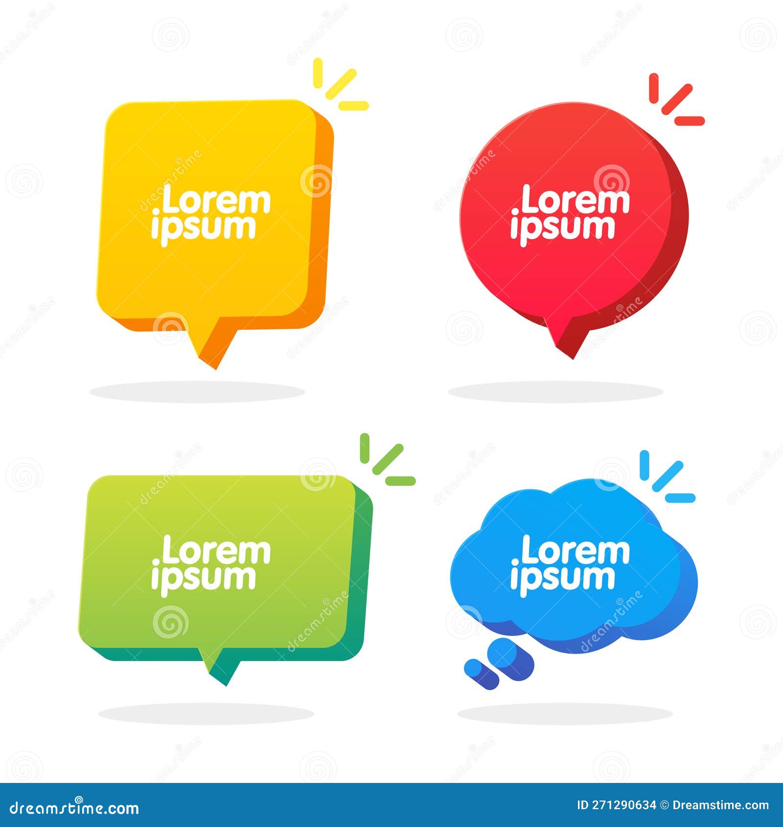 3d Speech Bubble Shapes Set. Vector Cloud, Square, Circle and Rectangle ...