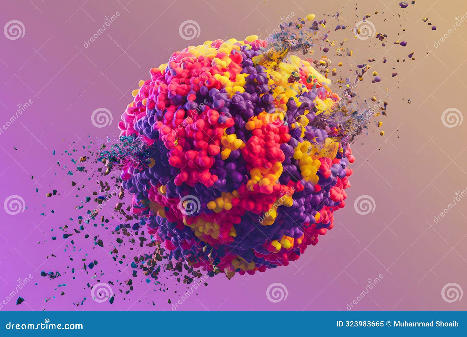3D Sphere of Colorful Particles, Some Disintegrating, Dynamic Visual ...