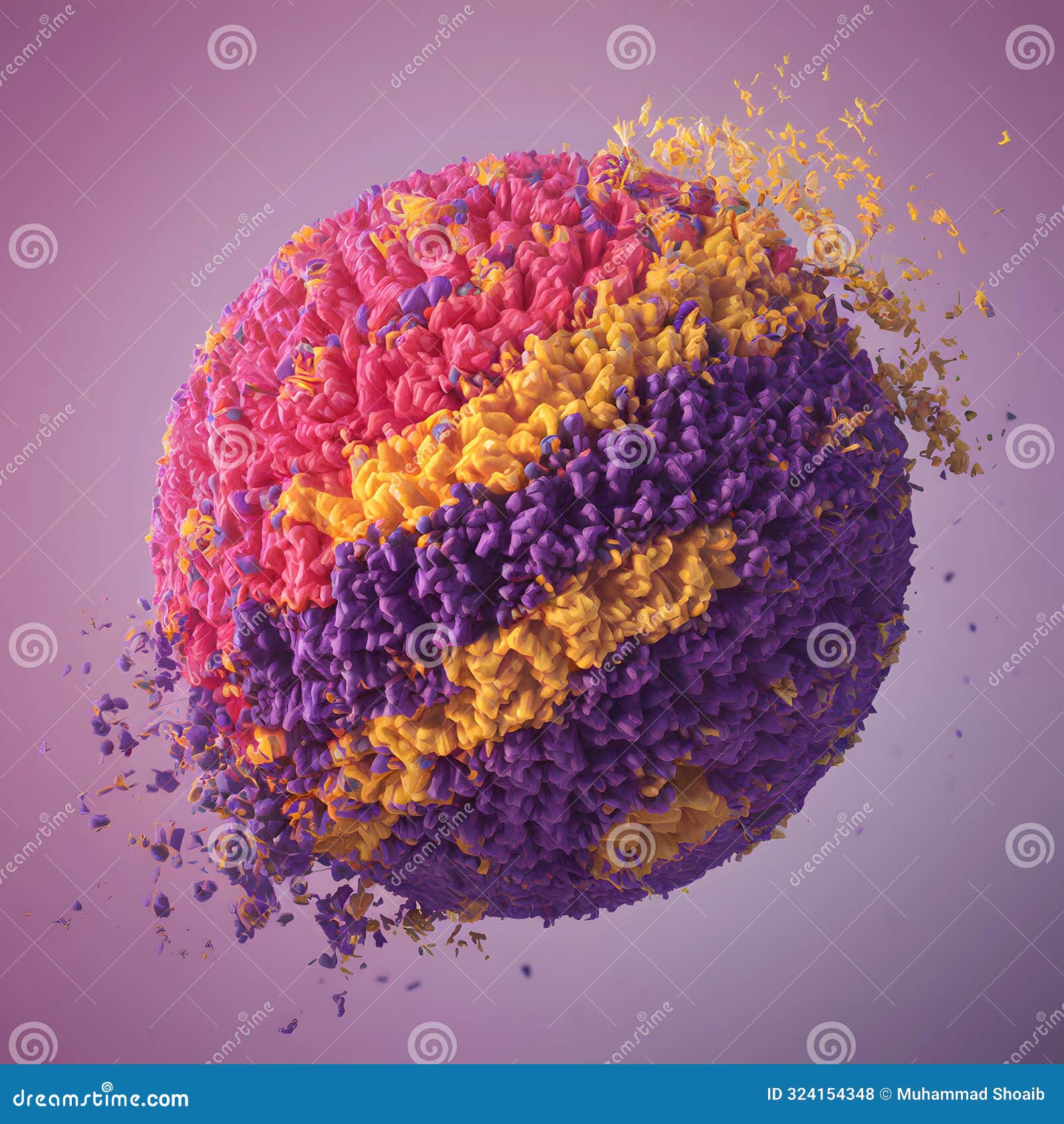 3D Sphere of Colorful Particles, Some Disintegrating, Dynamic Visual ...