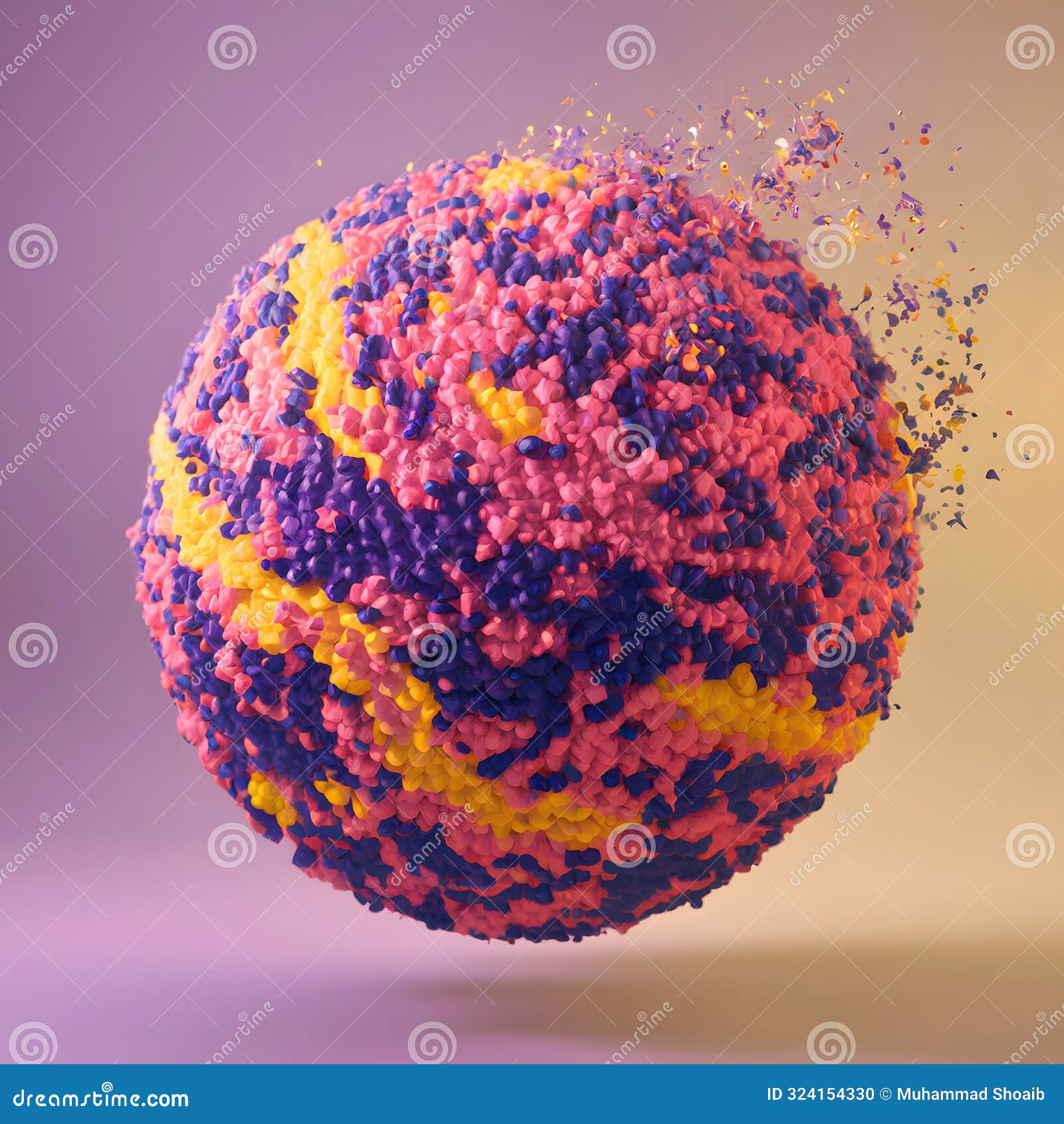 3D Sphere of Colorful Particles, Some Disintegrating, Dynamic Visual ...