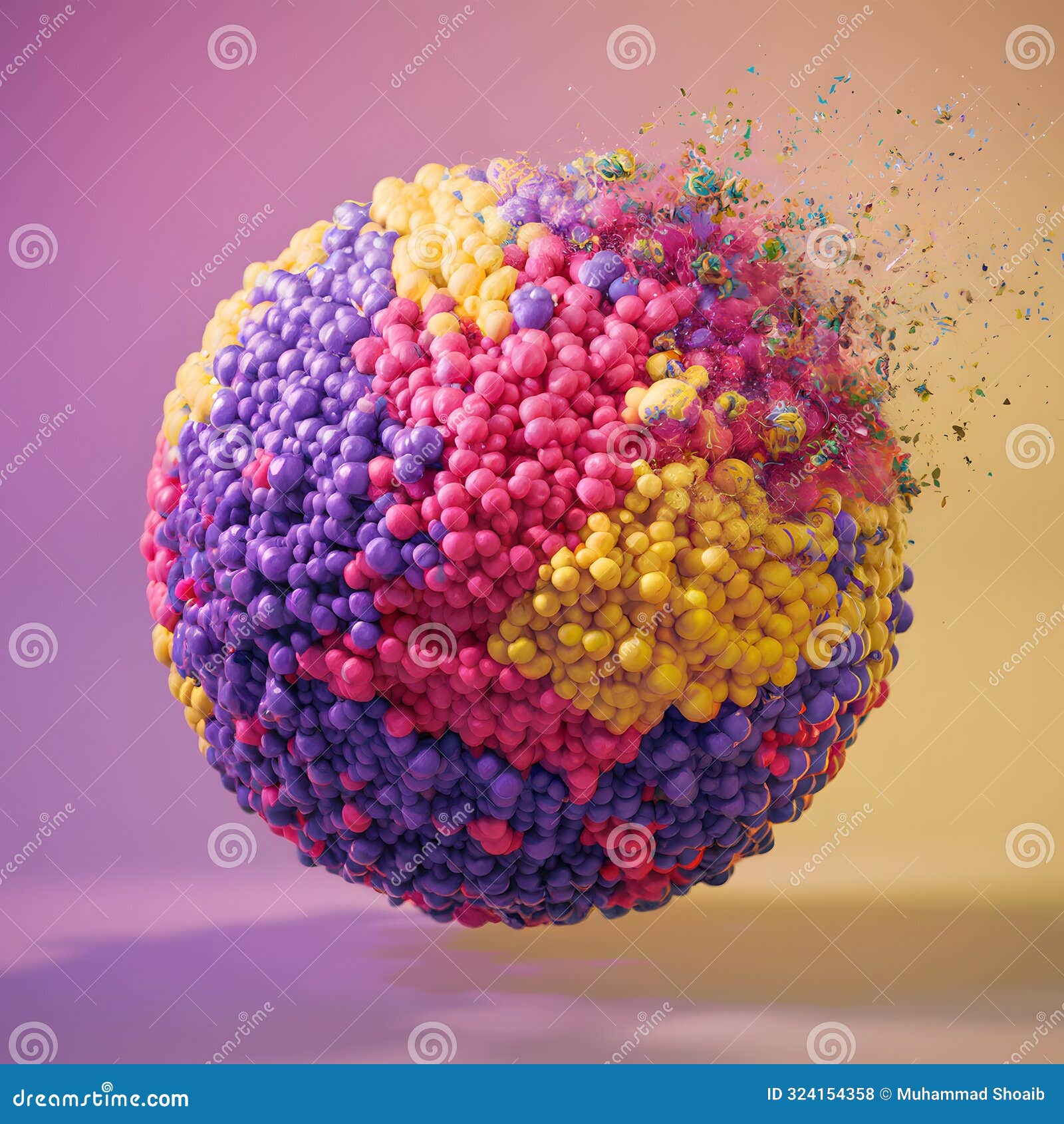 3D Sphere of Colorful Particles, Some Disintegrating, Dynamic Visual ...