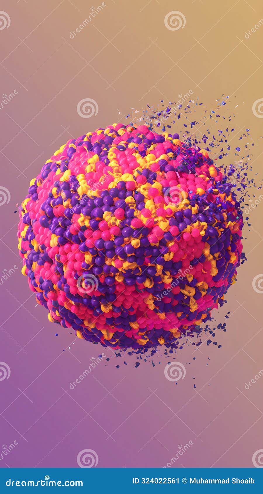 3D Sphere of Colorful Particles, Some Disintegrating, Dynamic Visual ...