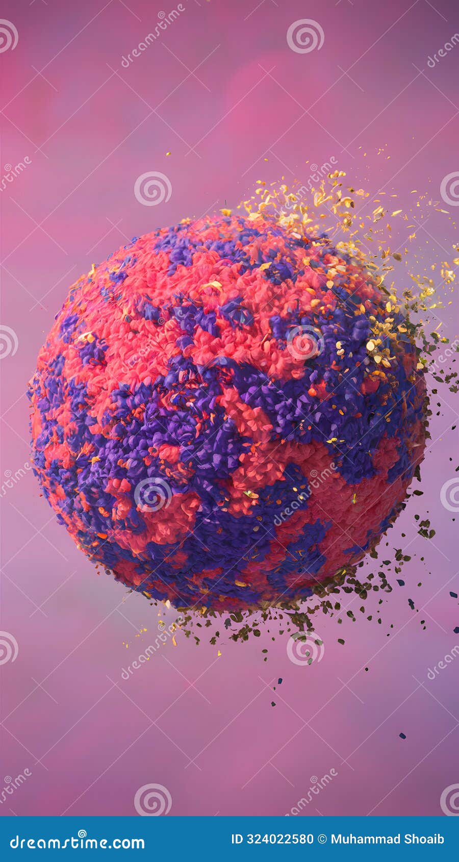 3D Sphere of Colorful Particles, Some Disintegrating, Dynamic Visual ...