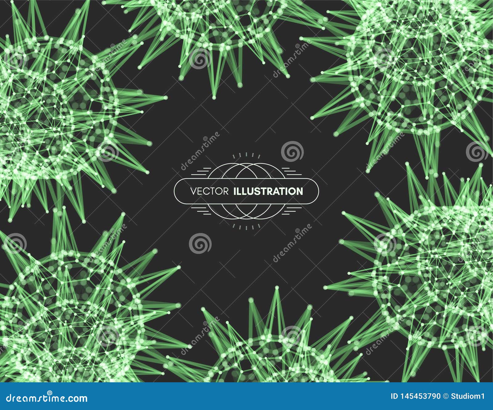 3d Sphere with Connected Lines and Dots. Microorganism Cells in Space ...