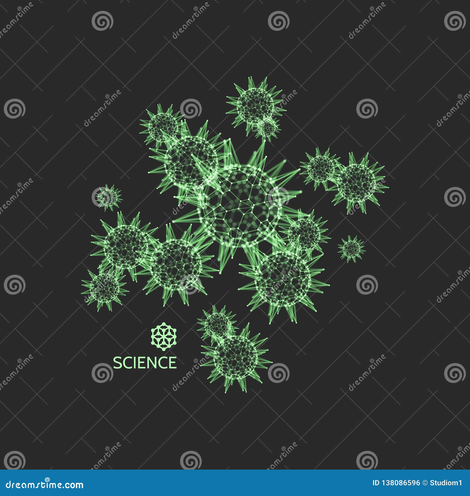 3d Sphere with Connected Lines and Dots. Microorganism Cells in Space ...