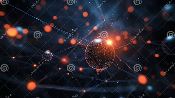 A 3D Sphere Connected To a Complex Network of Lines and Glowing Points ...
