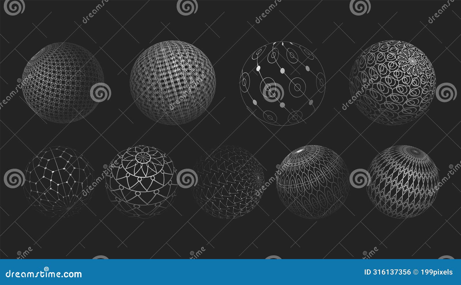 3D Sphere Mesh Grid. Ball or Sphere in Grid of Line. 3D Abstract Object ...