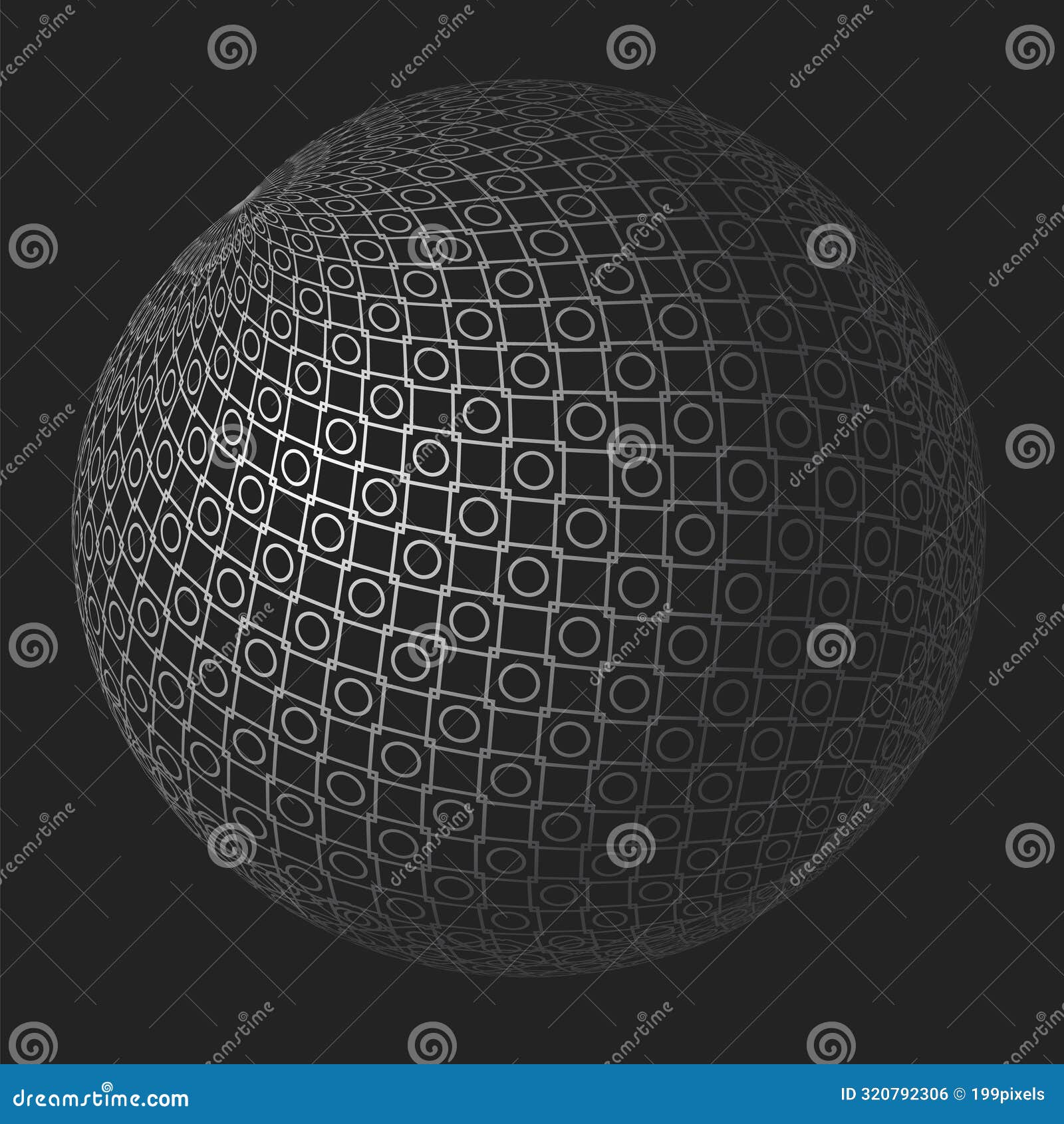 3D Sphere Mesh Grid. Ball or Sphere in Grid of Line. 3D Abstract Object ...
