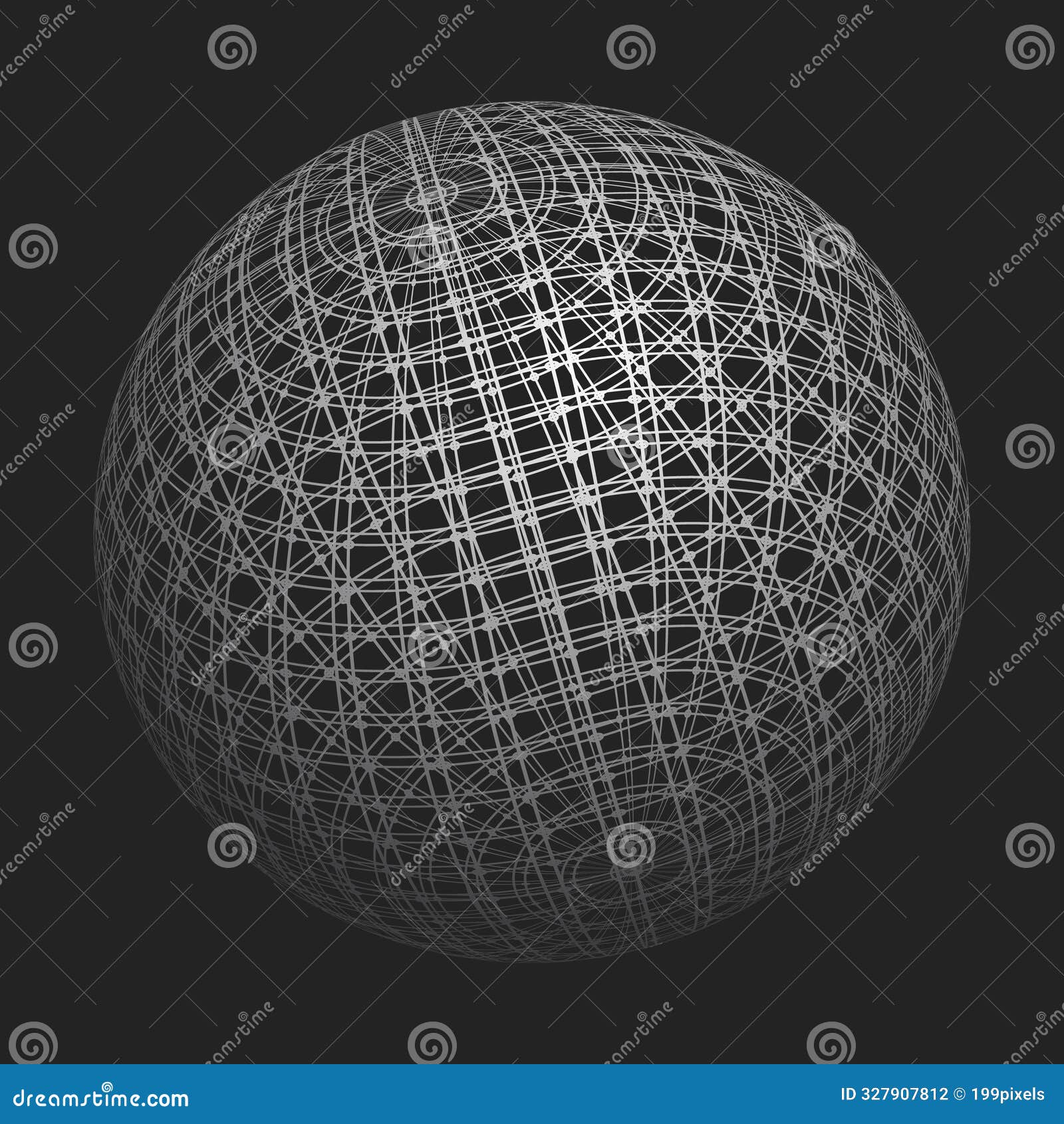 3D Sphere Mesh Grid. Ball or Sphere in Grid of Line. 3D Abstract Object ...