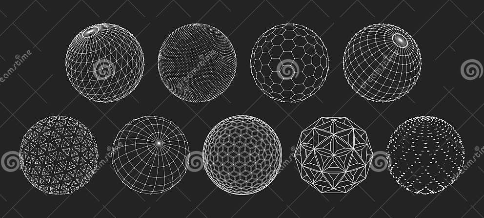3D Sphere Mesh Grid, Globe Net Wire Frame Stock Illustration ...