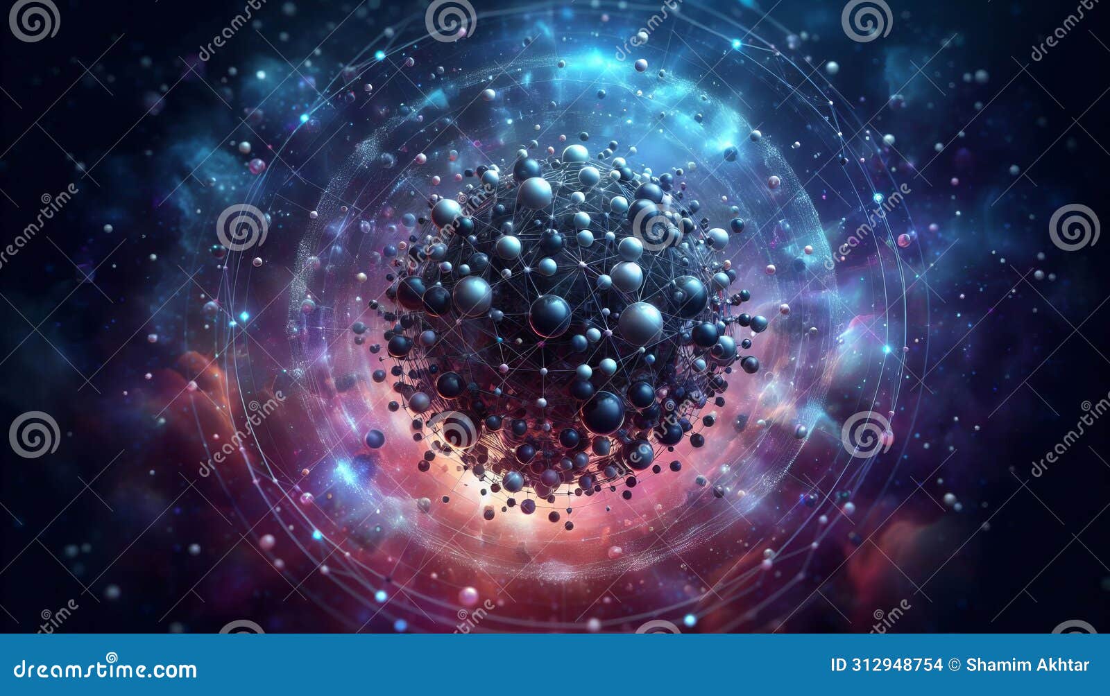 3D Sphere Molecules Galaxy Background Stock Illustration - Illustration ...