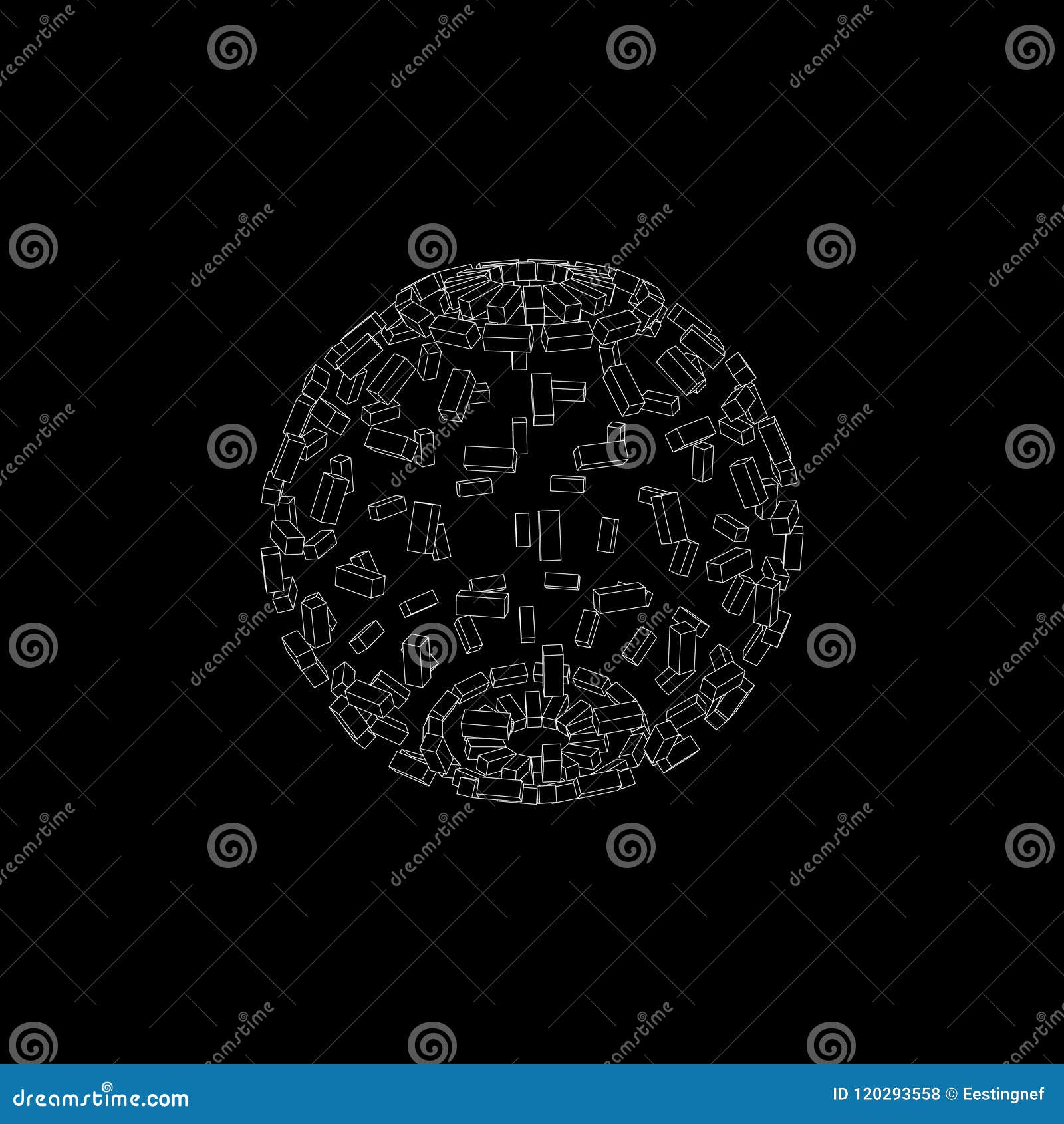 3d Sphere from Particles.Isolated on Black.Vector Outline Illust Stock ...