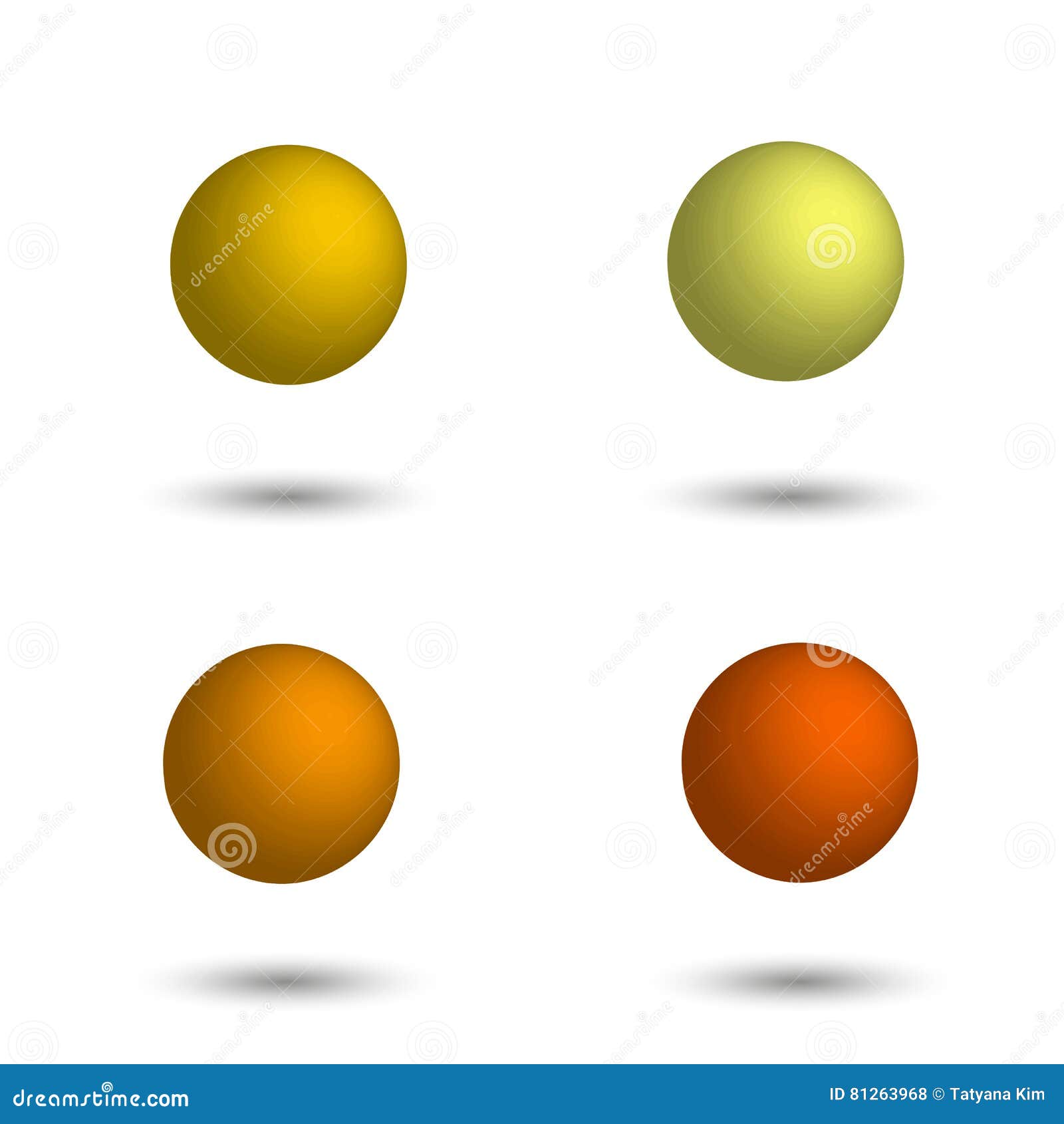 3D Sphere. Set of Realistic Balls of Different Shades of Yellow Stock ...