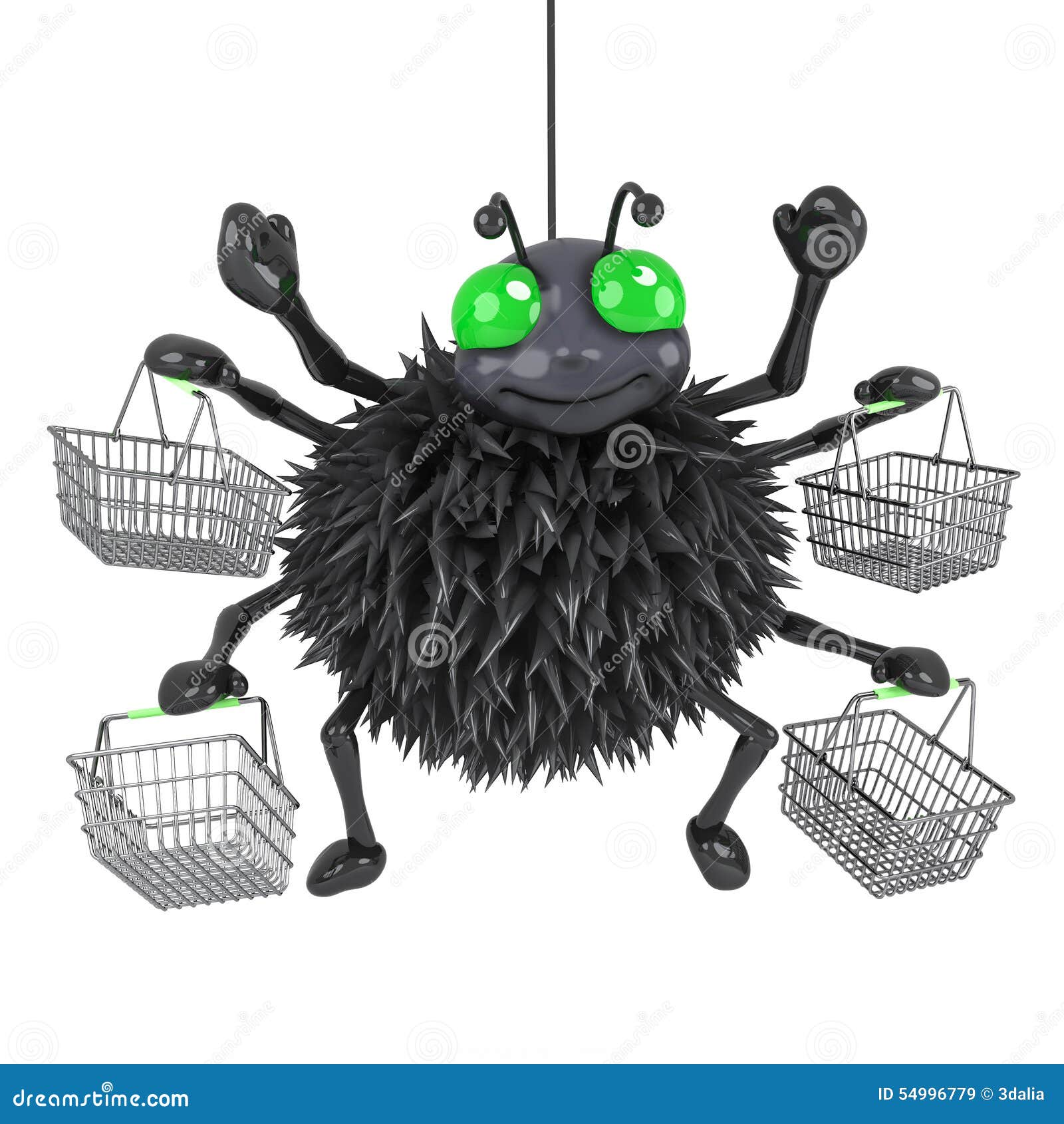 3d Spider goes shopping stock illustration. Illustration of thread ...