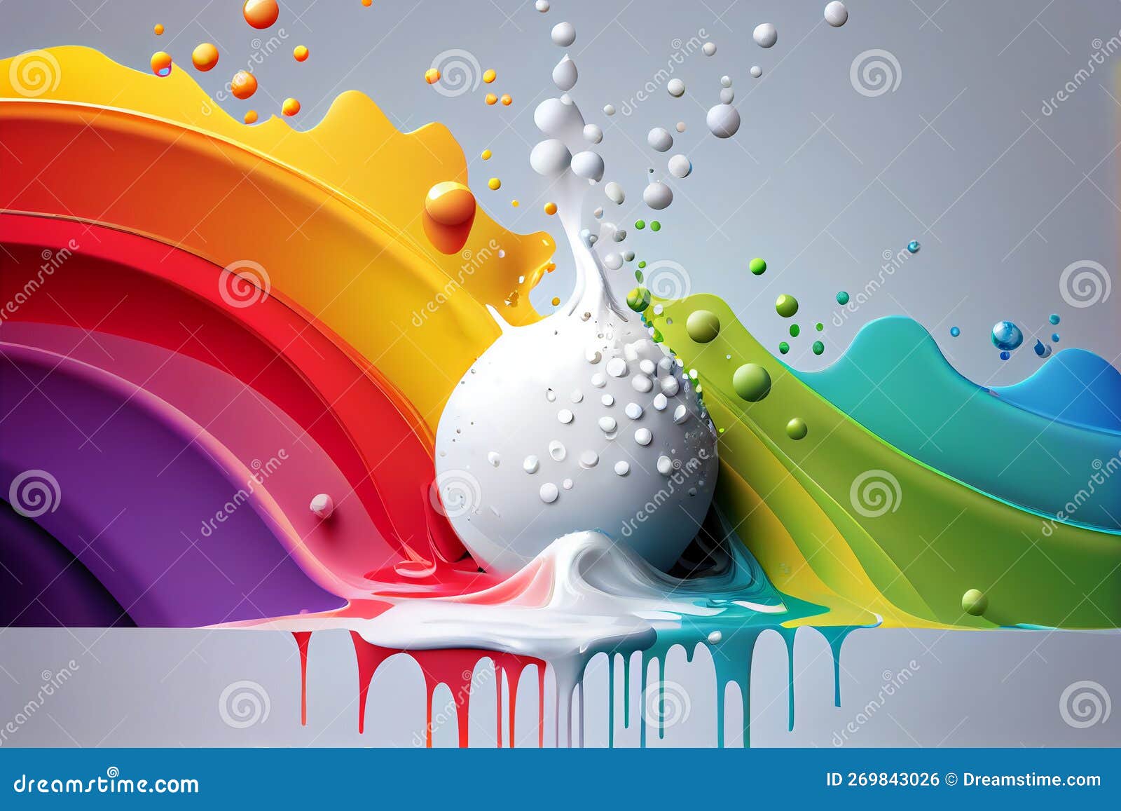 3D Splashes of Different Rainbow Thick Colors on a Colorful Background ...