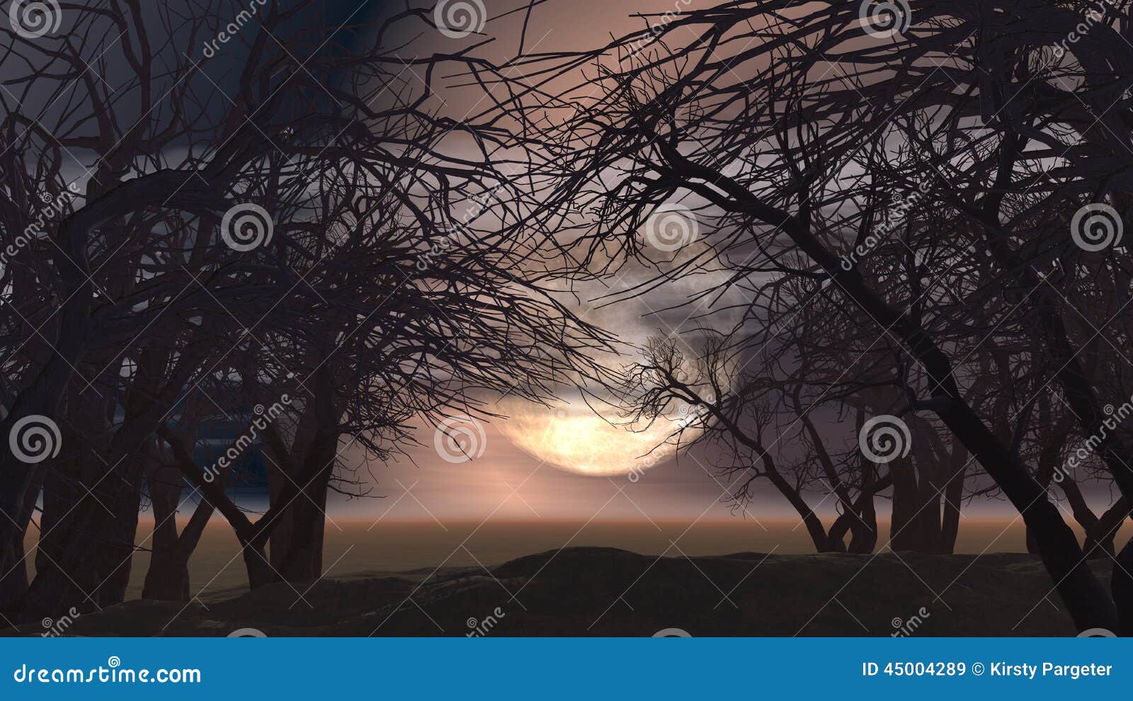 3D Spooky Landscape with Trees Stock Illustration - Illustration of ...