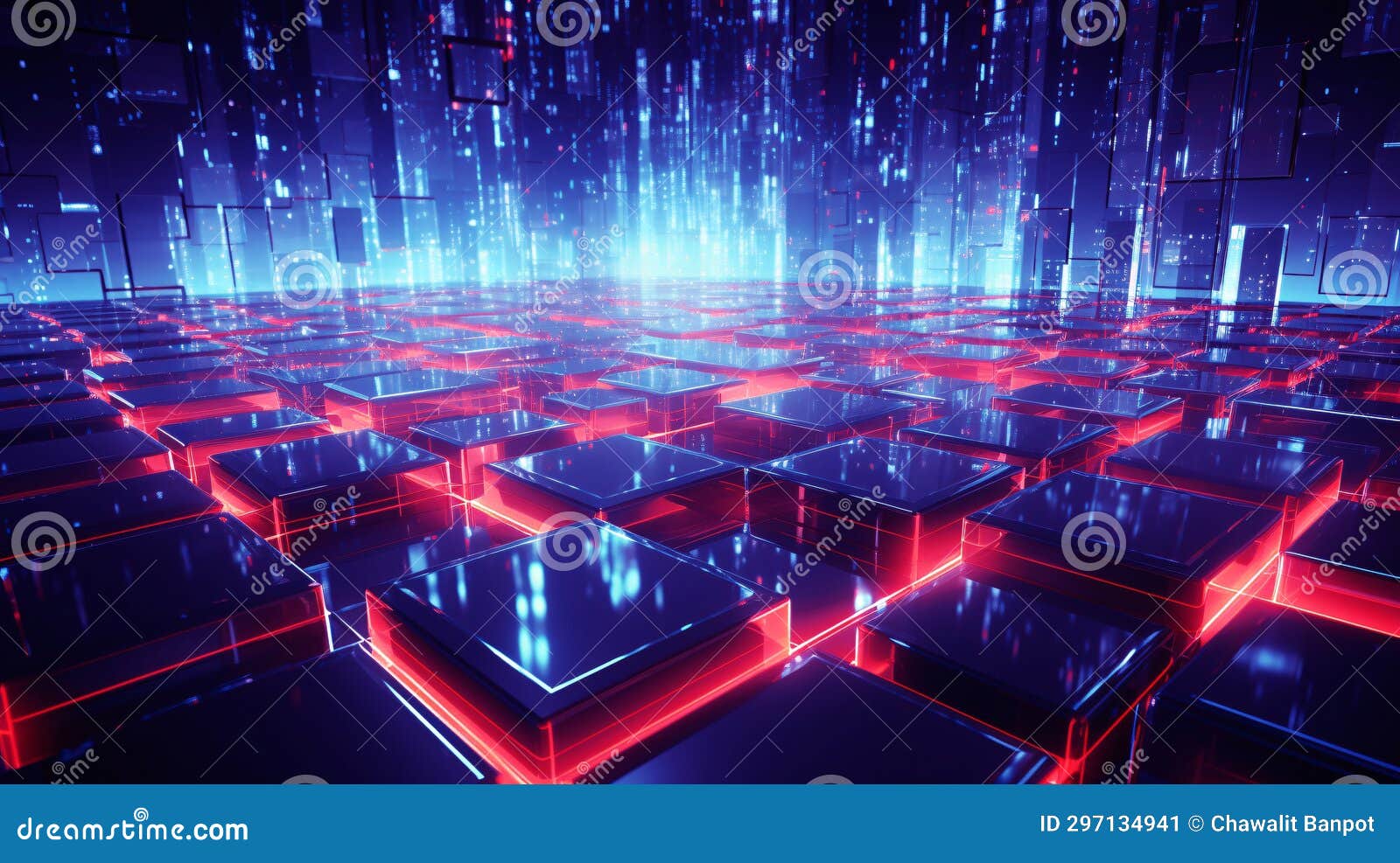 3d Square Block Led Red Blue Pattern Abstract Background Perspective ...