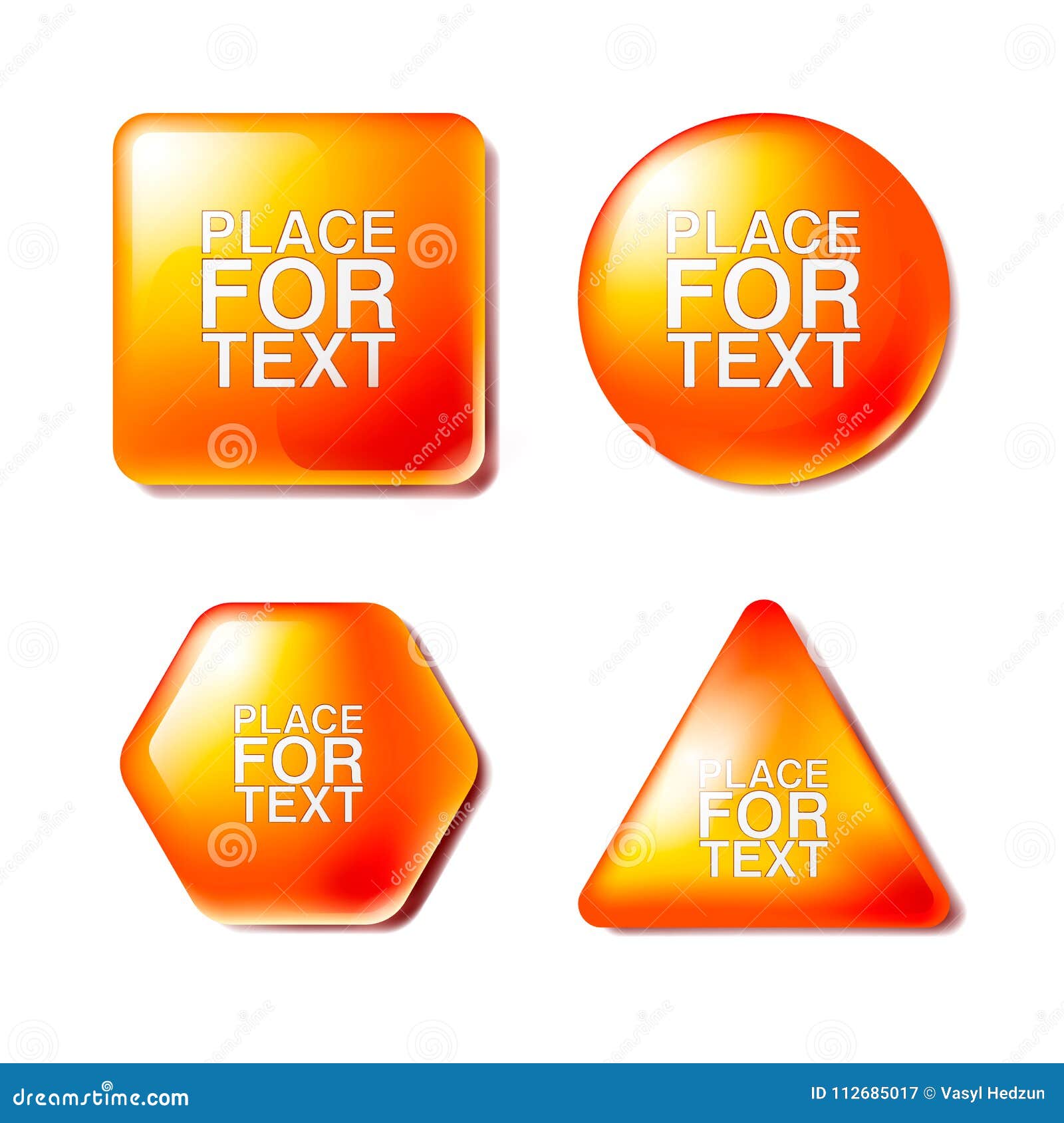 3D Square, Circle, Hexagon, Triangle. Set of Blank Orange Buttons for ...