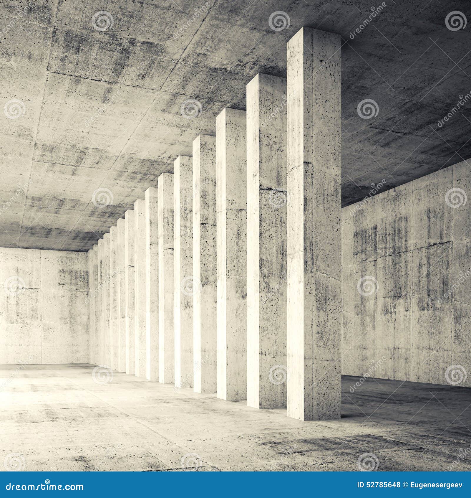 3d Square Empty Interior with Concrete Walls and Columns Stock ...