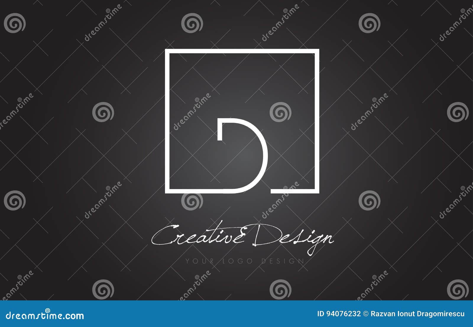 D Square Frame Letter Logo Design with Black and White Colors. Stock ...