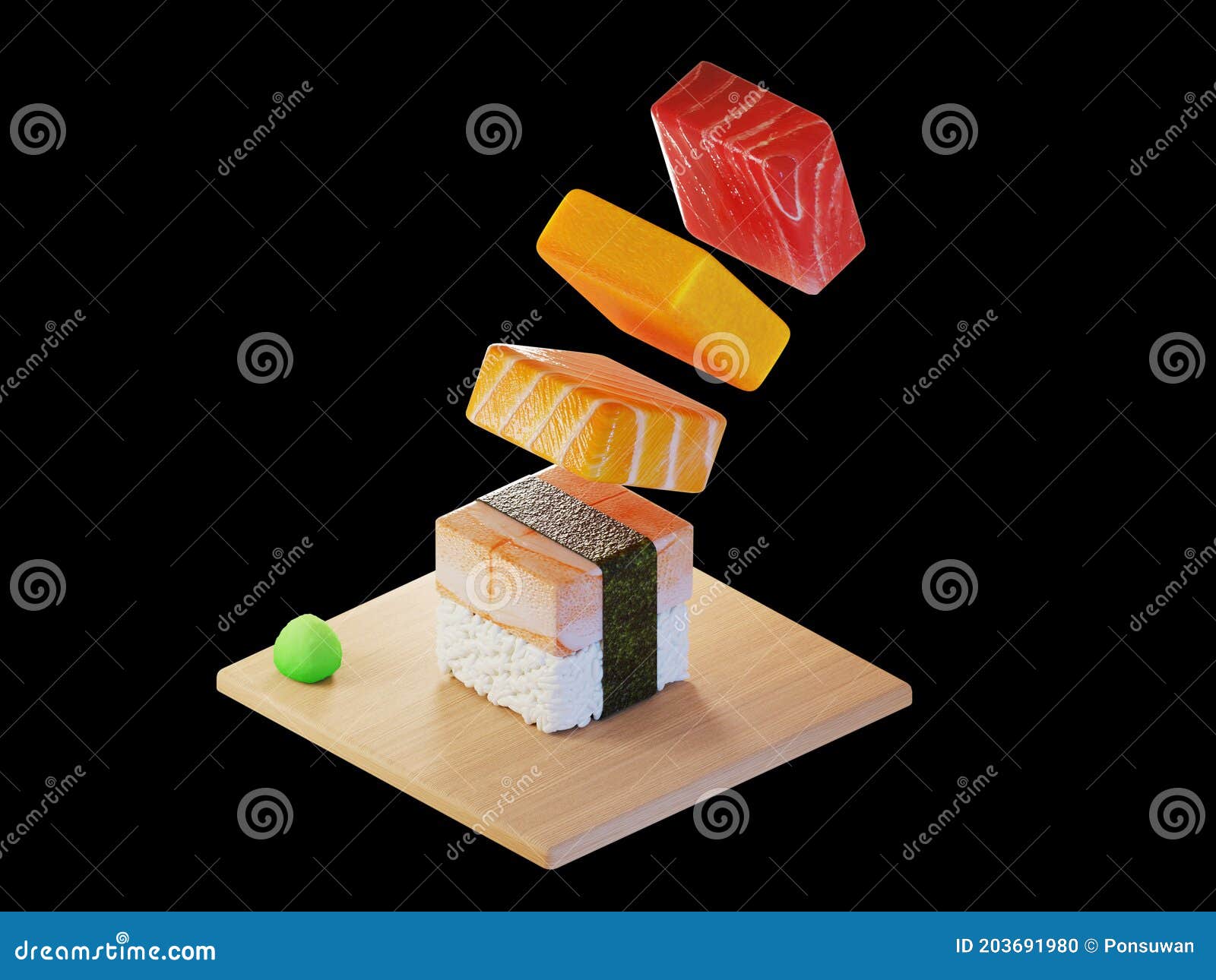 3d Square Tuna Sushi Isometric Concept Stock Illustration ...