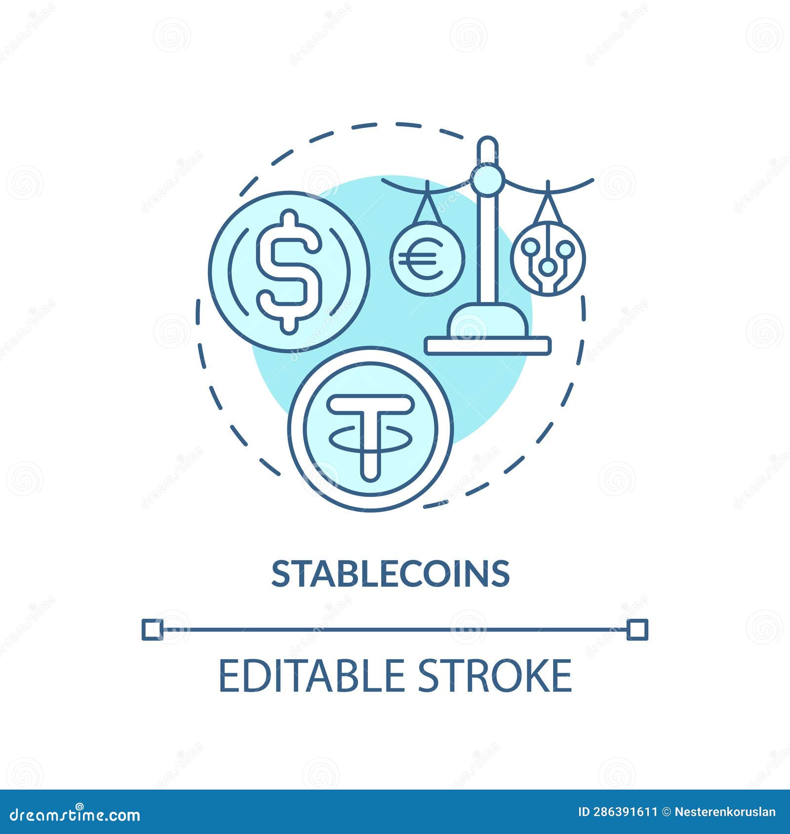 2D Stablecoins Blue Line Icon Concept Stock Illustration - Illustration ...