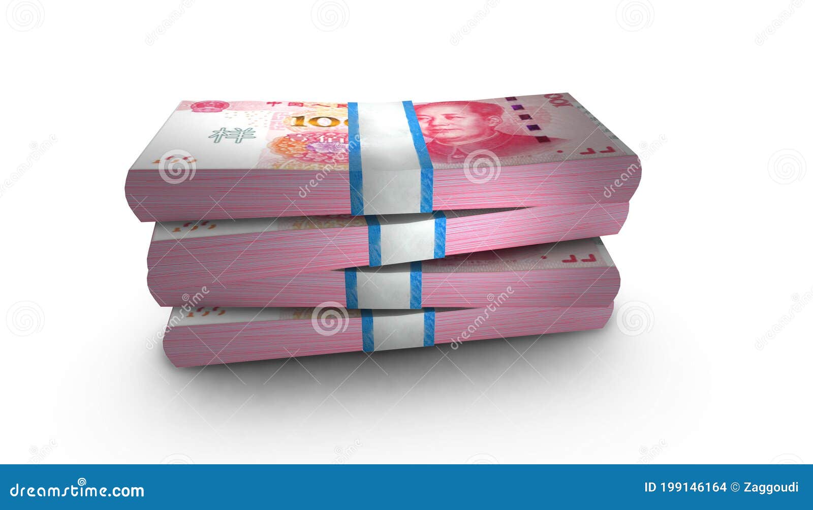 3D Stack Banknote of 100 Chinese Yuan Money Stock Illustration ...