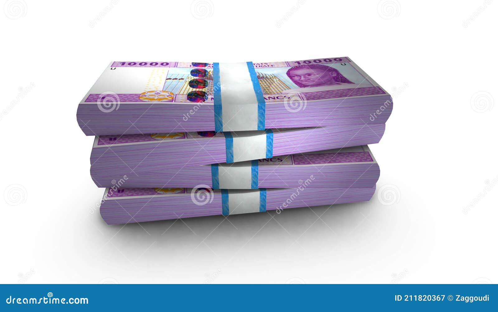 3D Stack Banknote of 10000 Francs West African CFA Money Stock ...