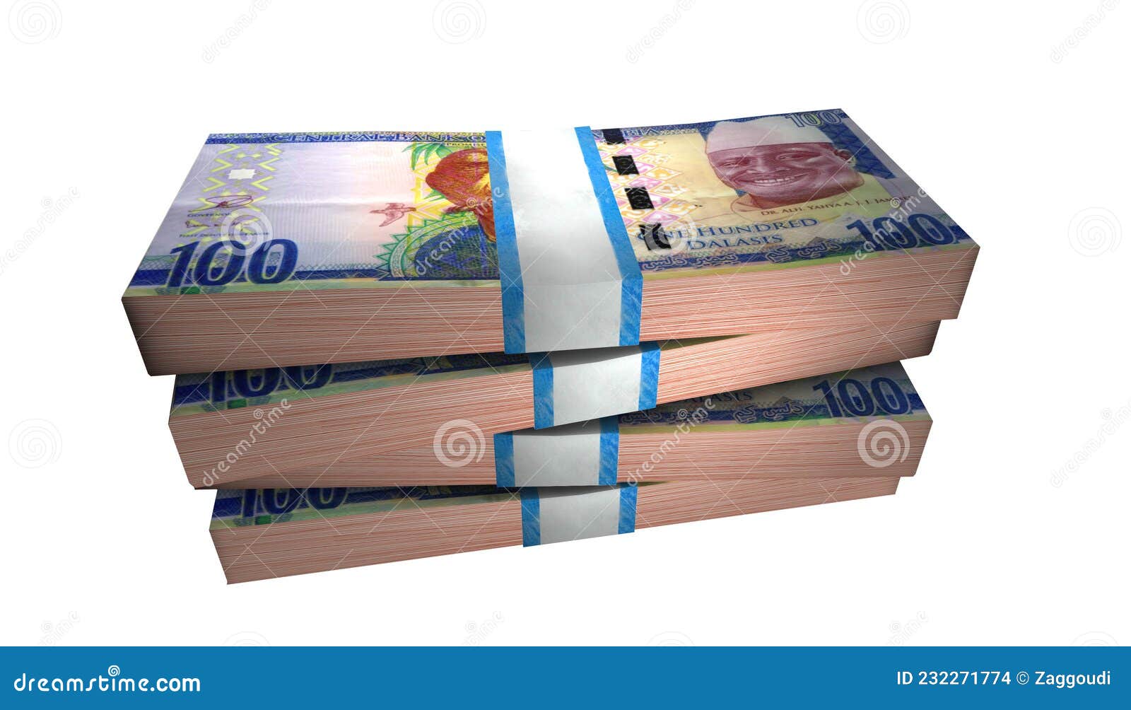 3D Stack Banknote of 100 Gambia Dalasi Money Stock Illustration ...