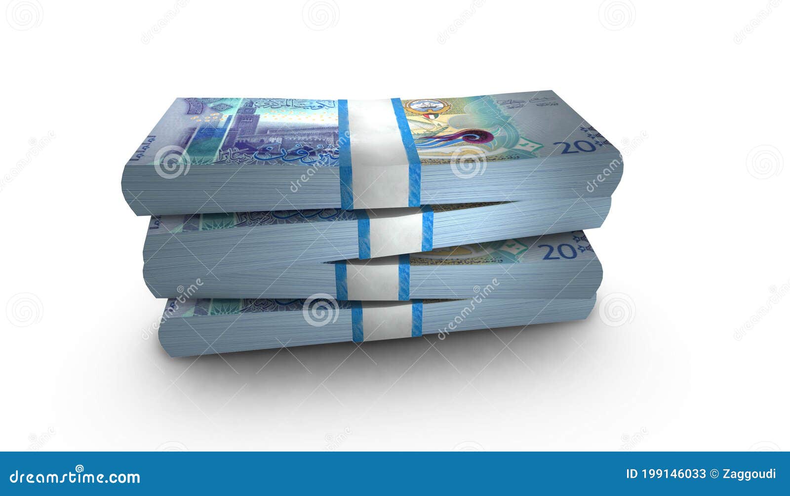 3D Stack Banknote of 20 Kuwait Dinars Money Stock Illustration ...