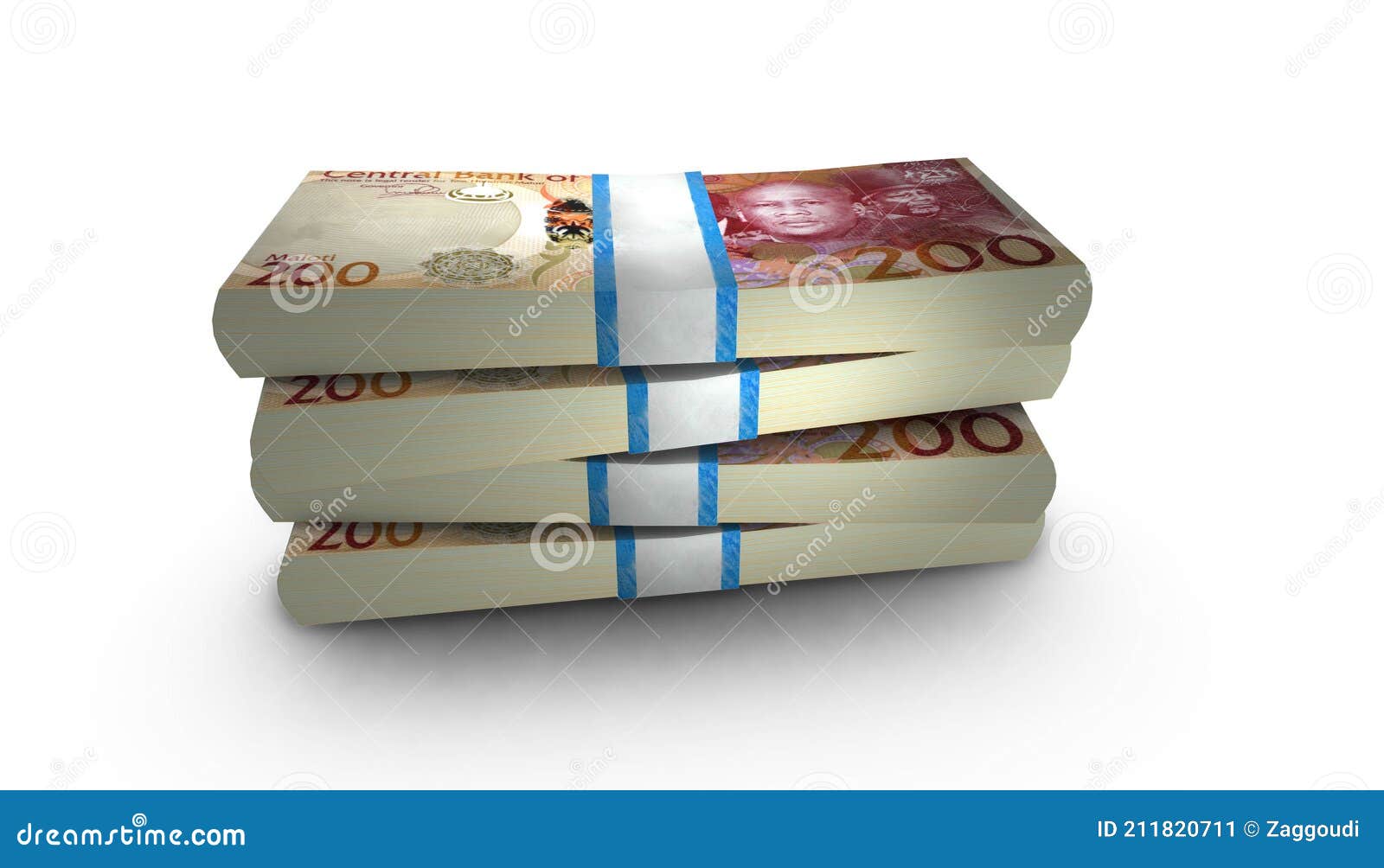 3D Stack Banknote of Lesotho 200 Maloti Money Stock Illustration ...