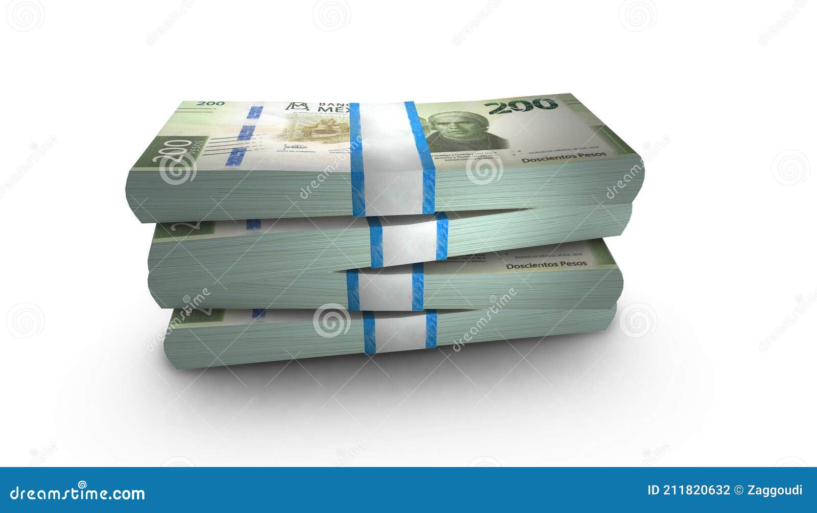 3D Stack Banknote of Mexico 200 Pesos Money Stock Illustration ...