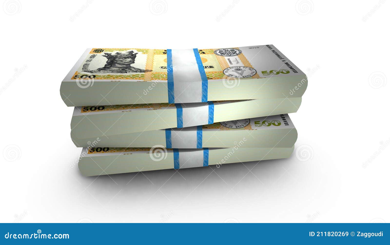 3D Stack Banknote Of 500 Moldova Lei Money Stock Illustration ...