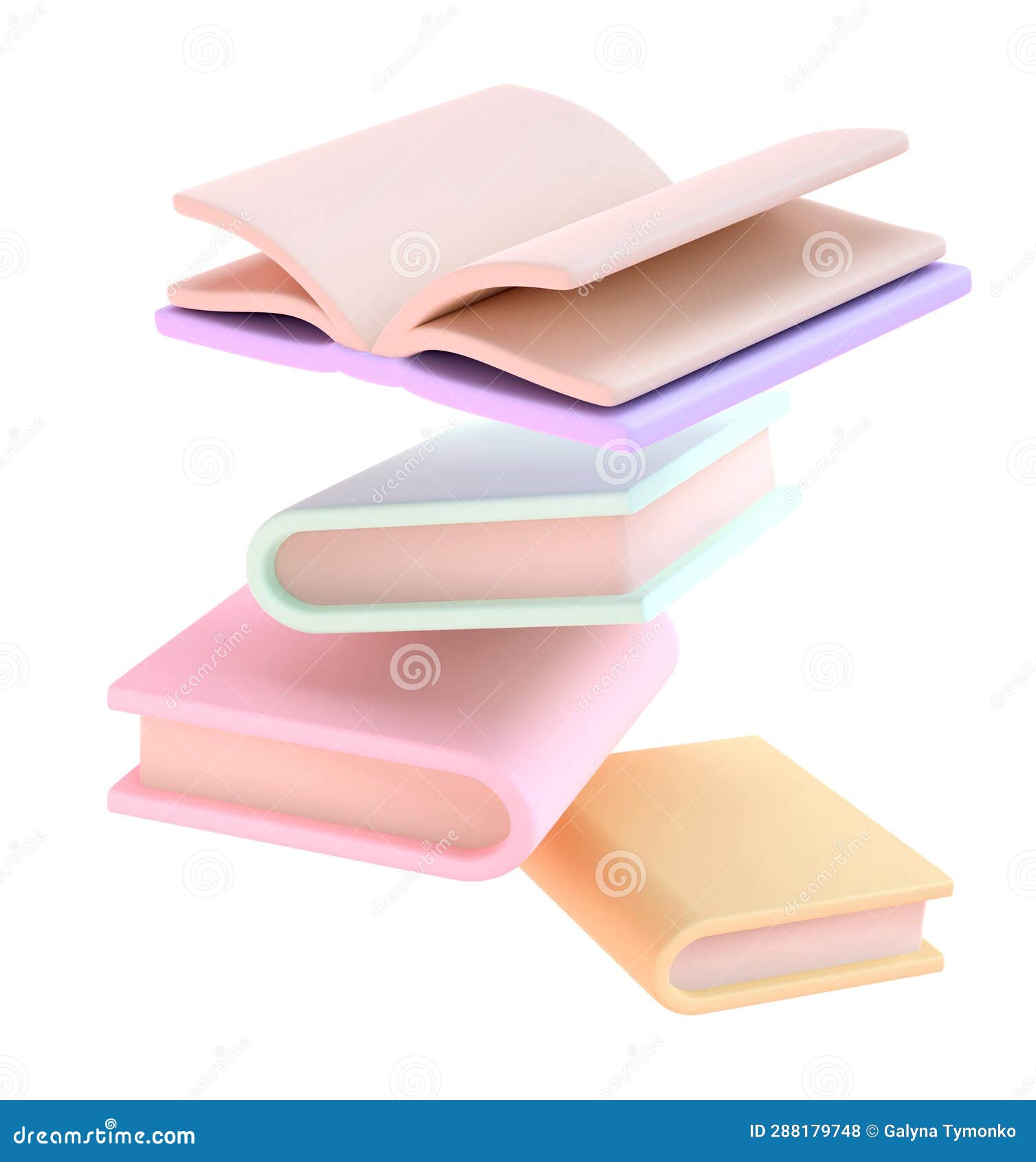 3D Stack of Books Falling Down in Air and One Open Book Icon. Isolated ...