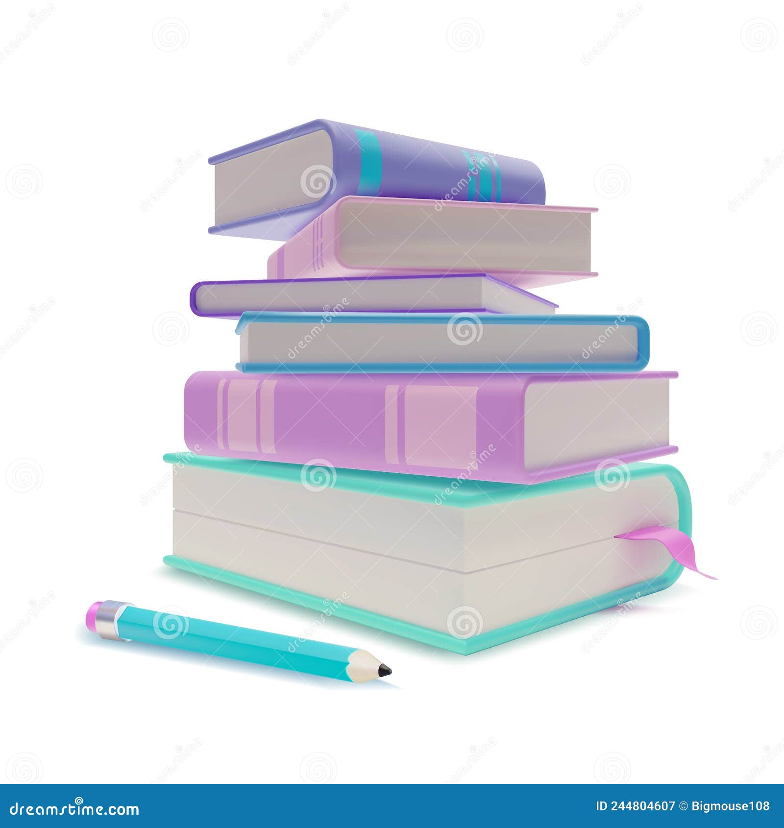 3d Stack Books and Pencil Cartoon Style. Vector Stock Vector ...