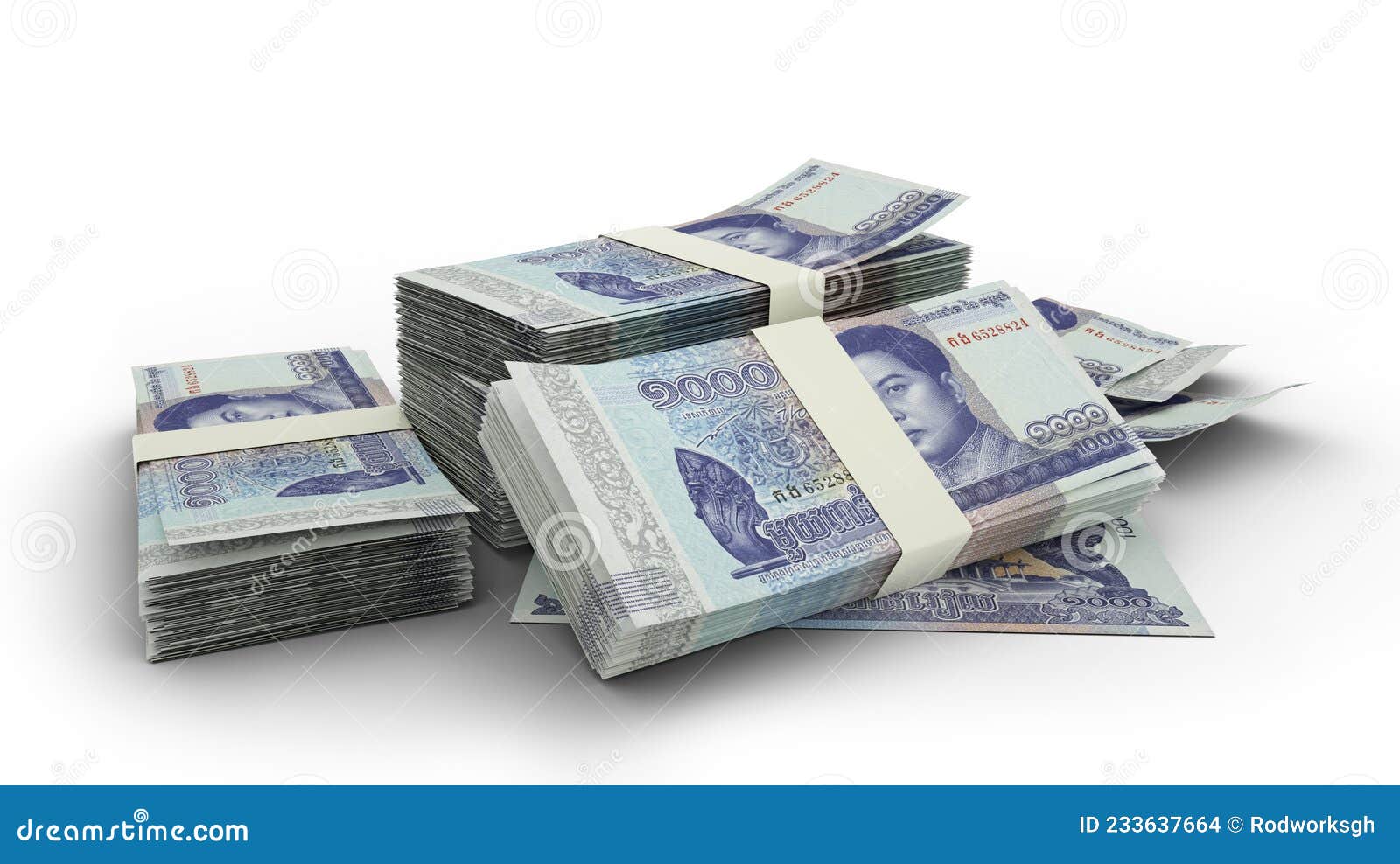 Stack of 1000 Cambodian Riel Notes Isolated on White Background Stock ...