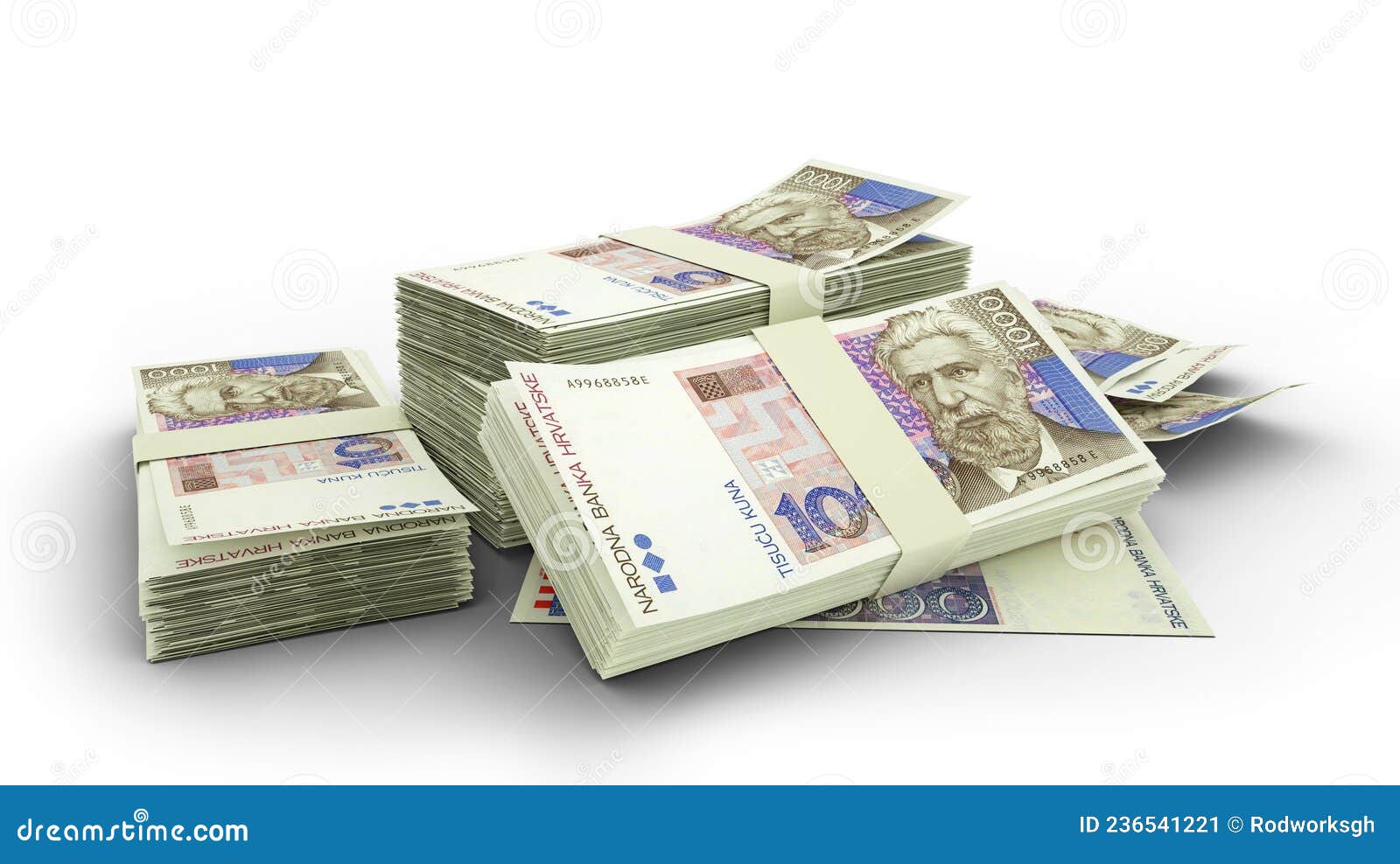 3D Stack of Croatian 1000 Kuna Notes Isolated on White Background ...