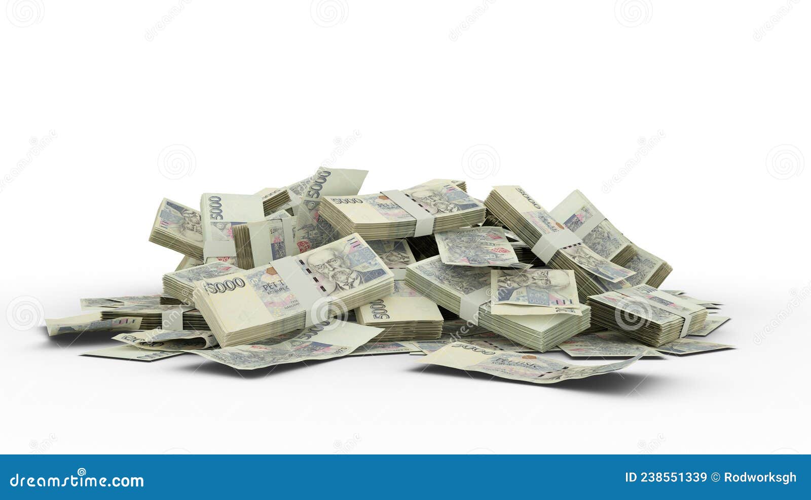 Stack of 5000 Czech Koruna Notes Isolated on White Background Stock ...