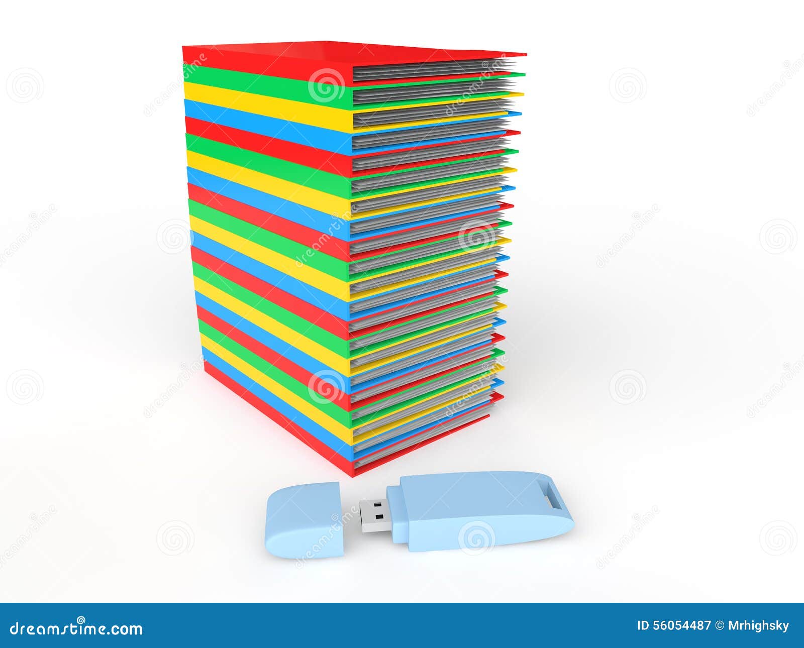 3d Stack of File Folders and USB Flash Drive Stock Illustration ...