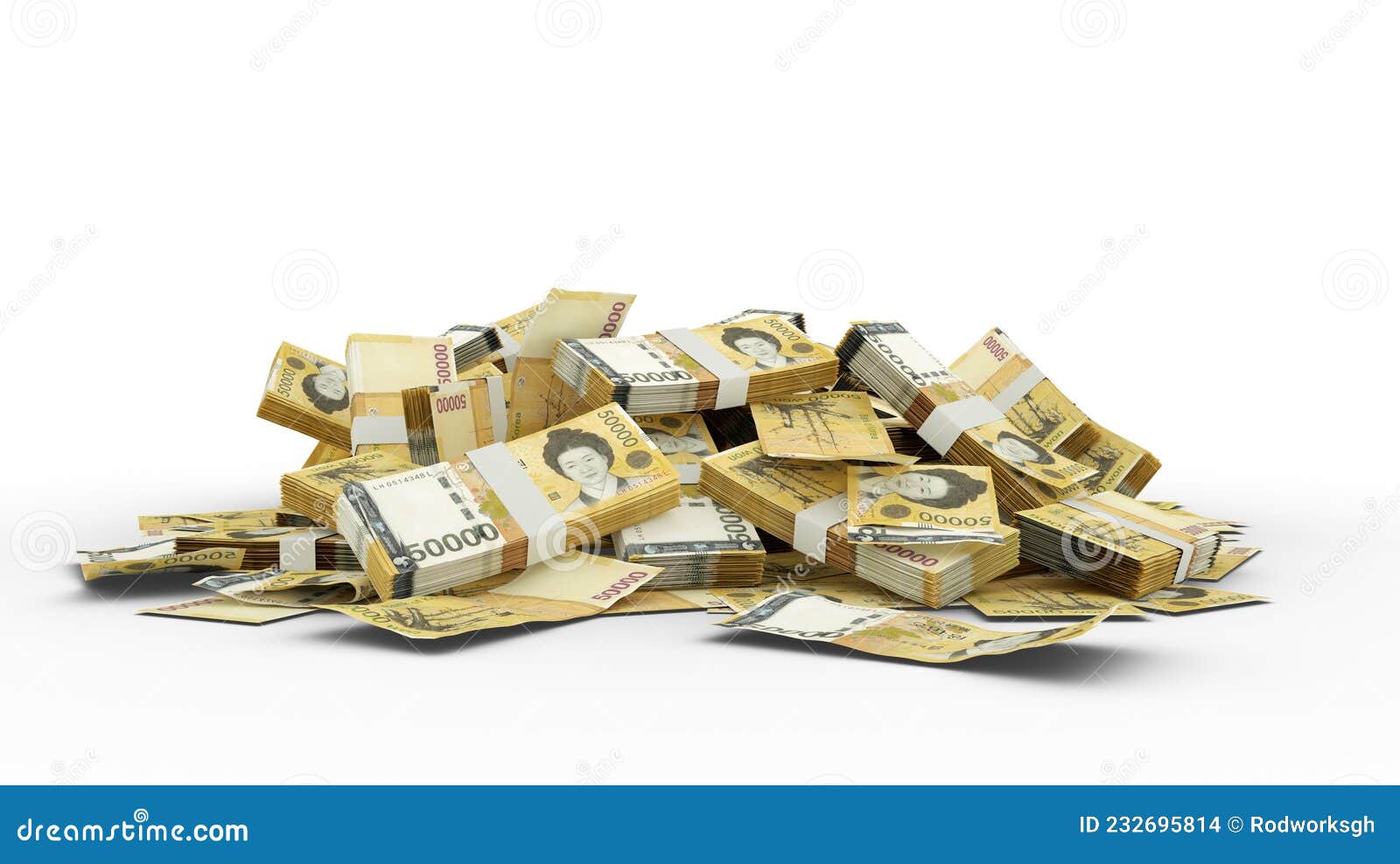 3D Stack of 50000 Korean Won Notes Stock Illustration - Illustration of ...