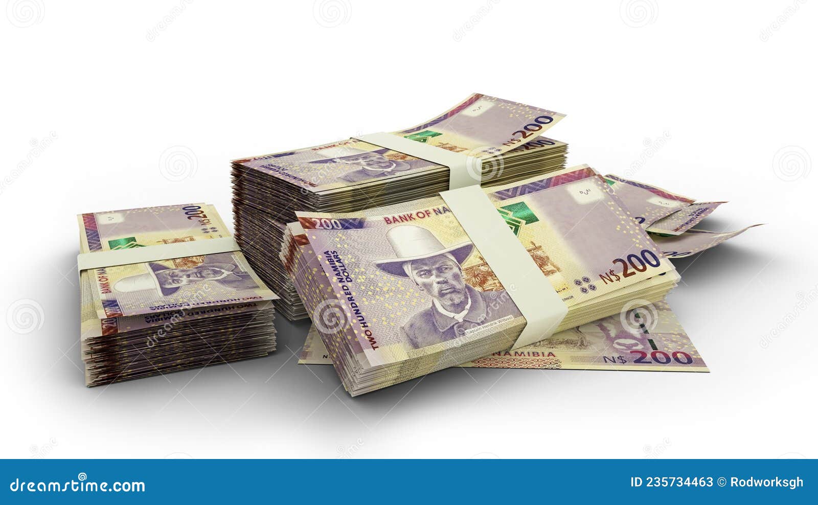 Stack of 200 Namibian Dollar Notes Isolated on Whited Background Stock ...