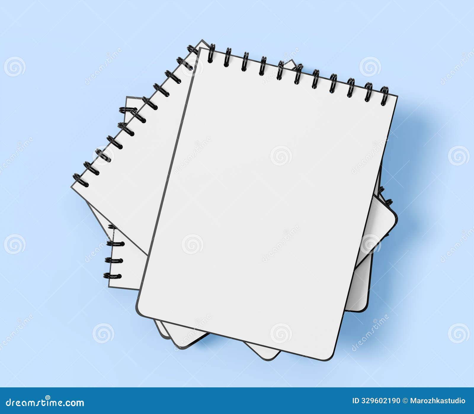 3d Stack of Spiral Binder Notebook Mockup with White Paper Sheet Top ...