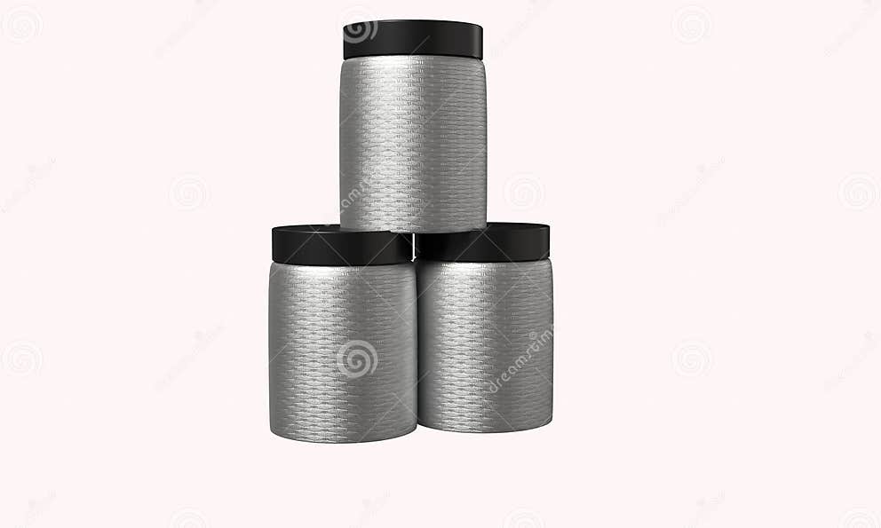3D Stack of Three Metal Cans. Isolated on a White Background Stock ...